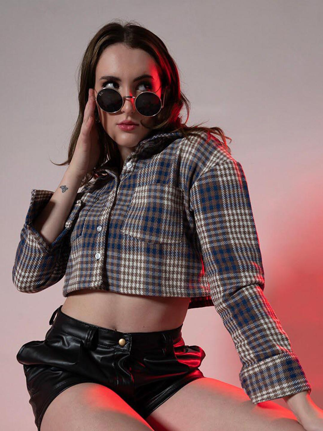 Buy Stylecast X Hersheinbox Blue Tartan Checks Pure Cotton Casual ...
