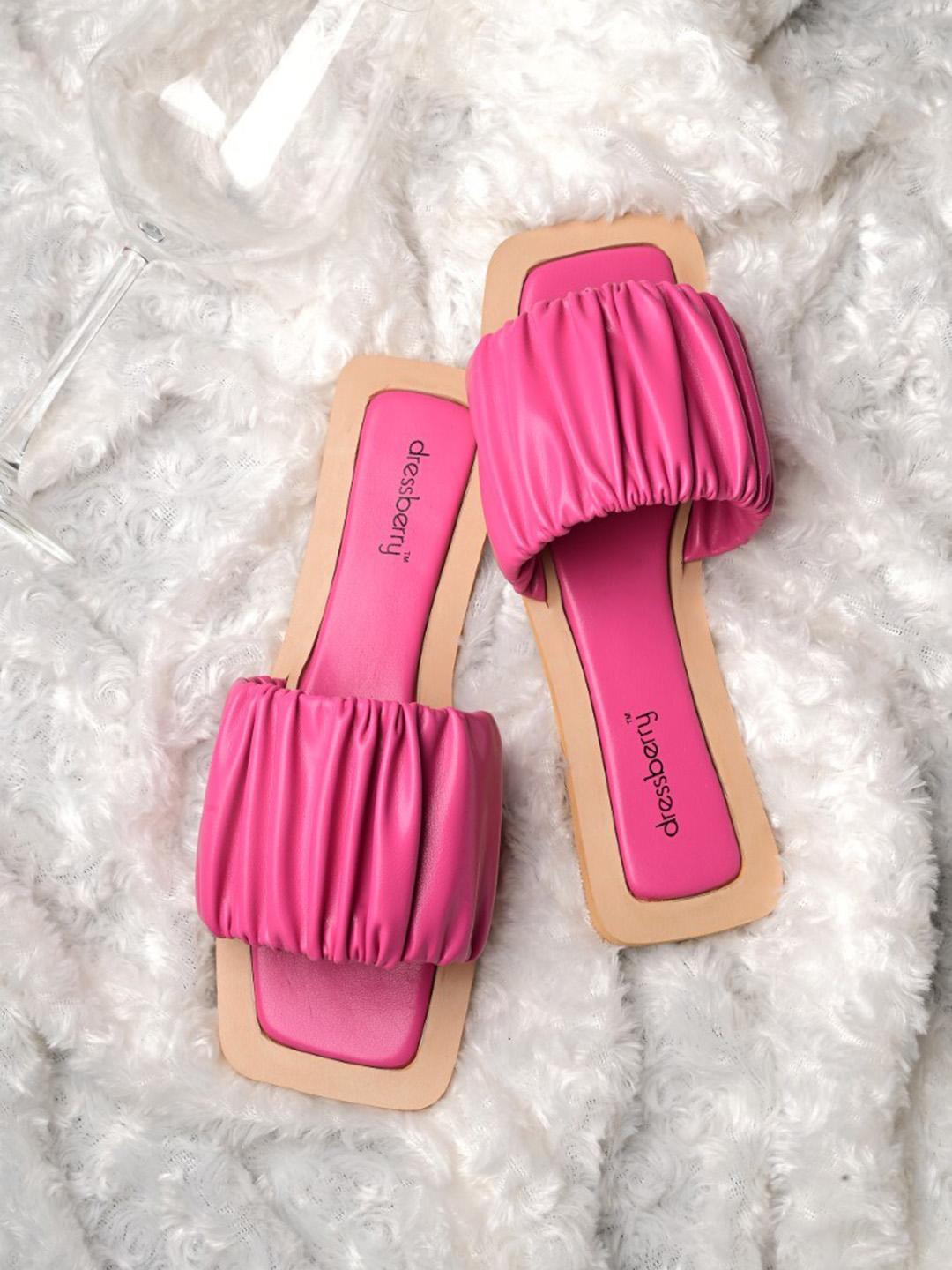 Buy DressBerry Pink Ruched Detail Lightweight Open Toe Flats - Flats ...