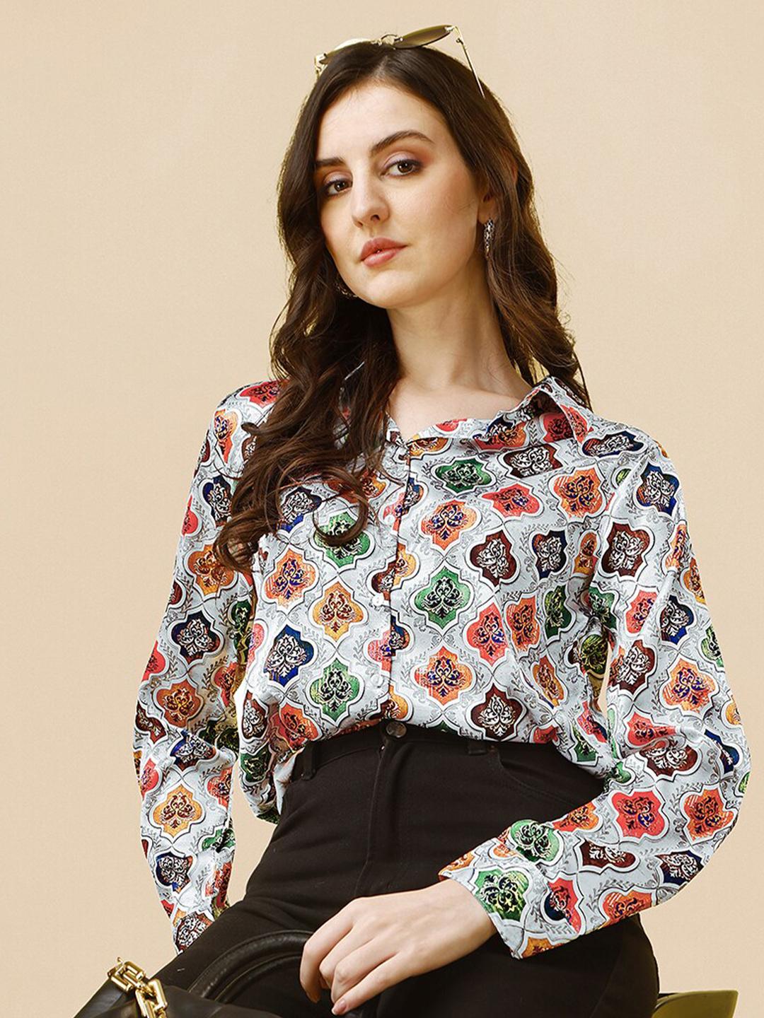 Buy MIRCHI FASHION Relaxed Ethnic Motifs Printed Satin Casual Shirt ...