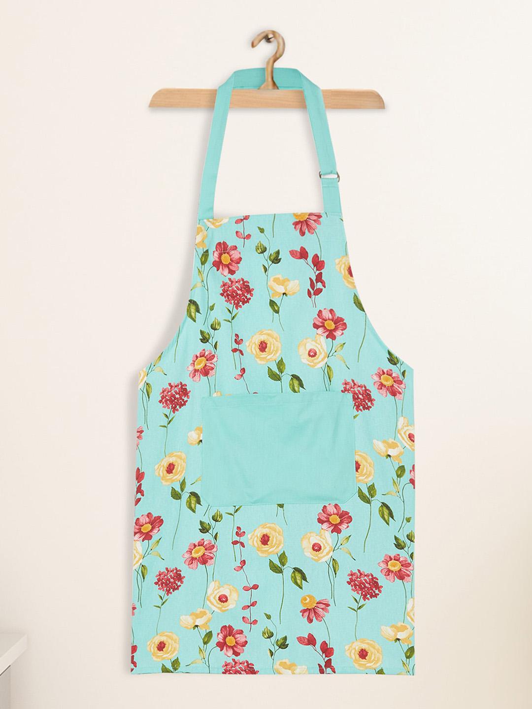 Buy Home Centre Drake Begonia Blue Floral Printed Cotton Apron - Aprons ...