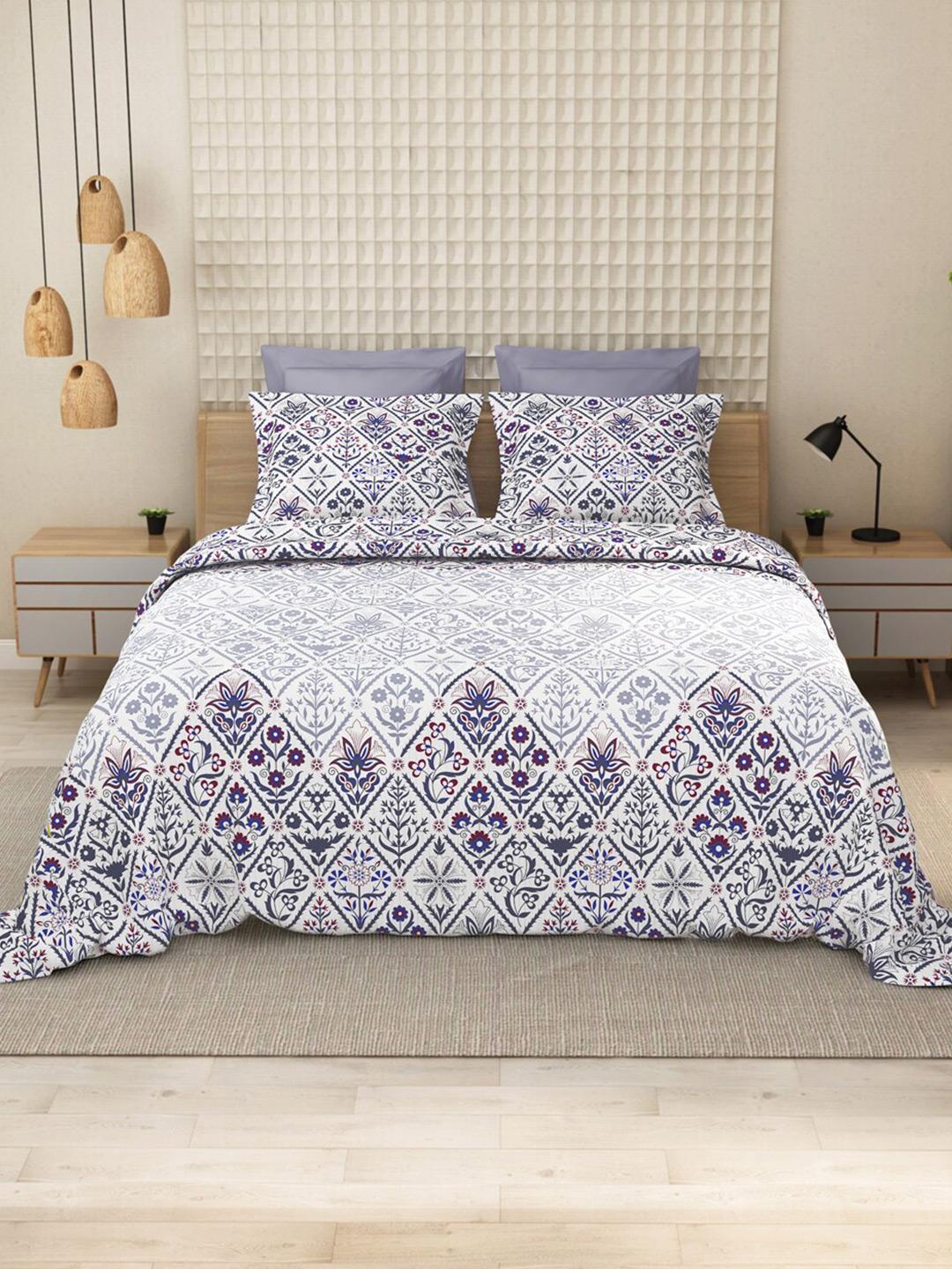 Buy LABHAM Everyday Navy Blue Ethnic Motifs Cotton 144 TC King Bedsheet ...