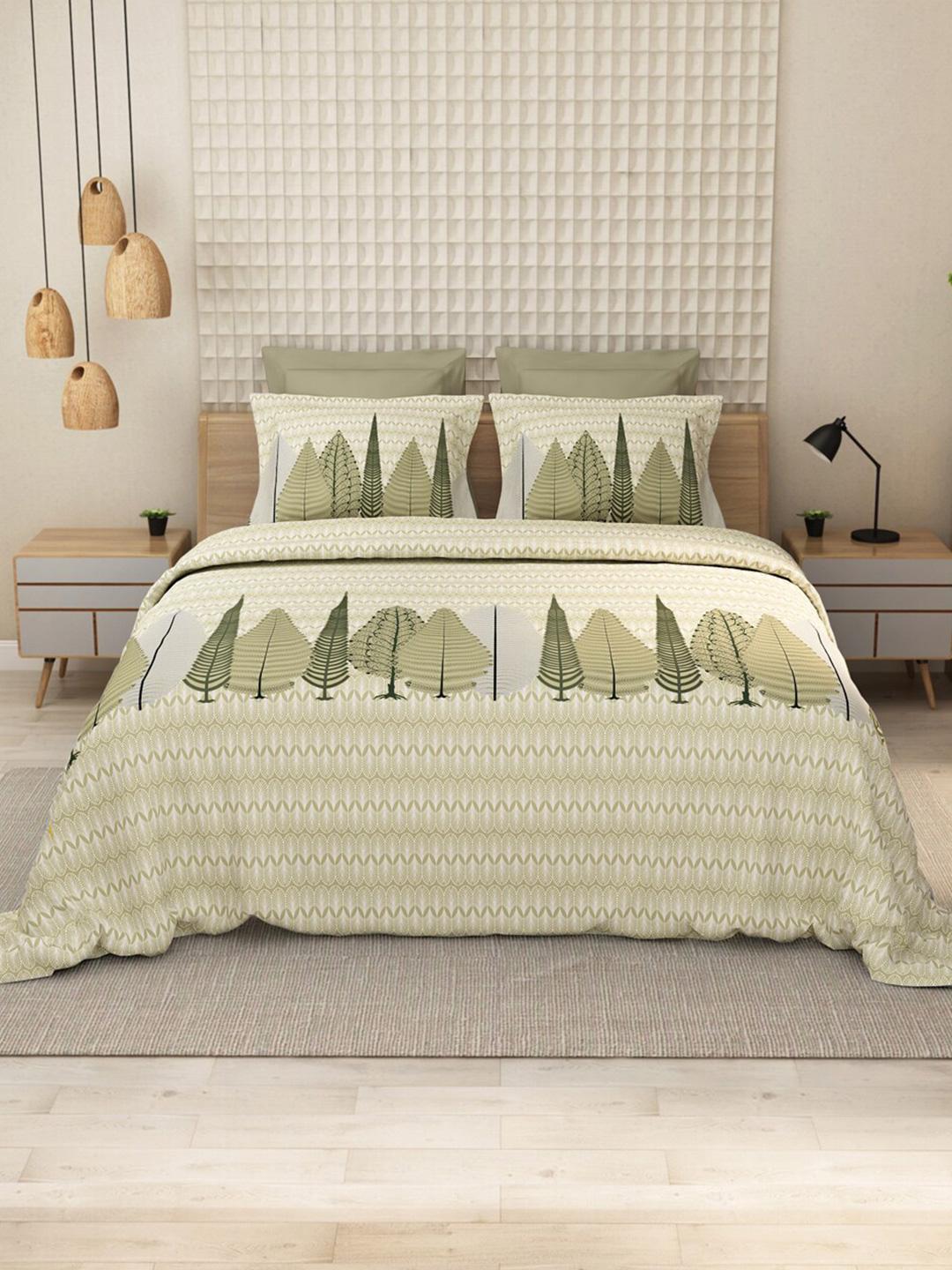 Buy LABHAM Everyday Green Floral Cotton 144 TC King Bedsheet With 2 ...