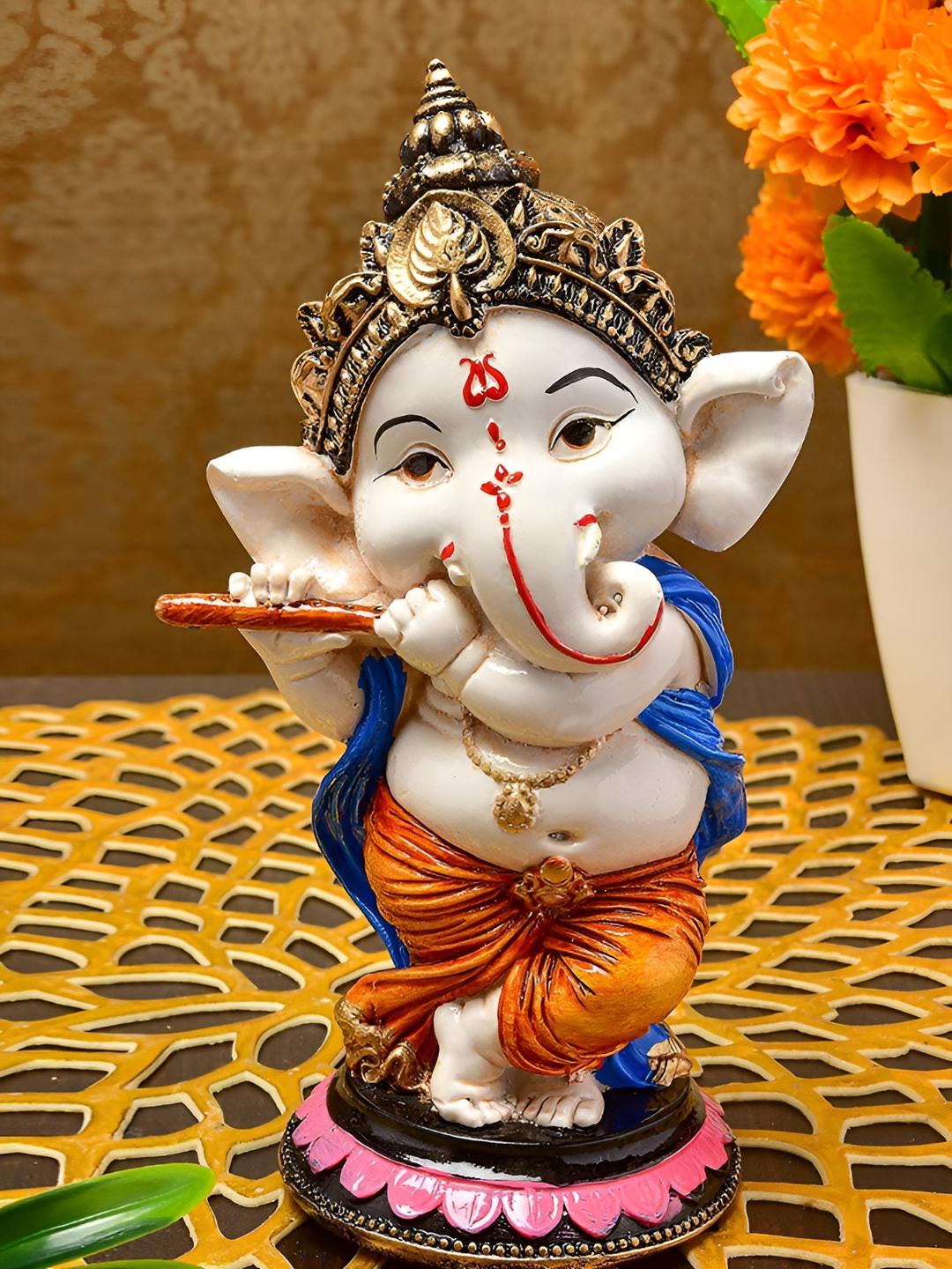 Buy SANKALAN CREATIONS Ganesh White Polyresin Glossy Home Office Hand ...