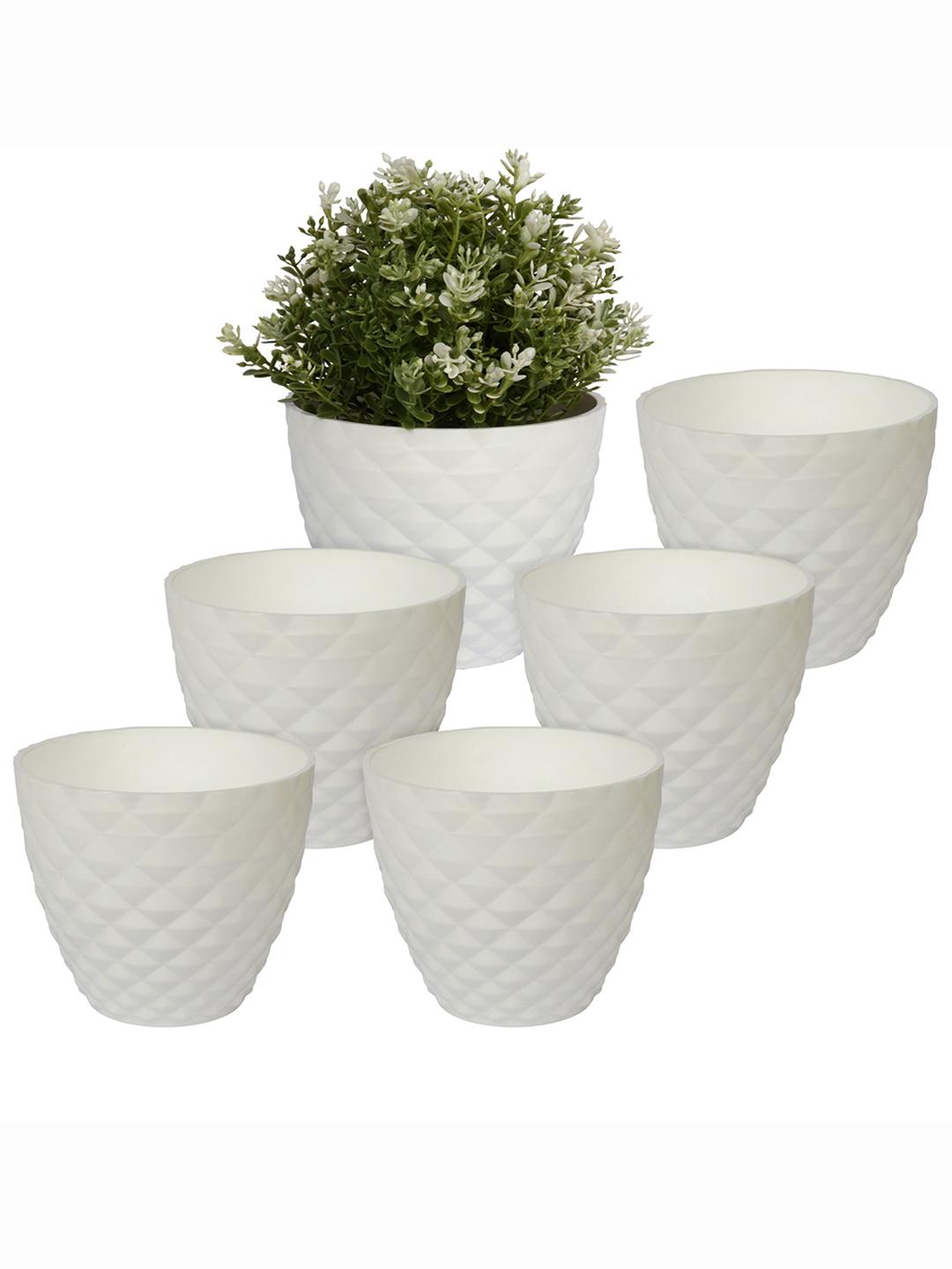 Buy Kuber Industries Set Of 6 White Textured Planter - Planters for ...