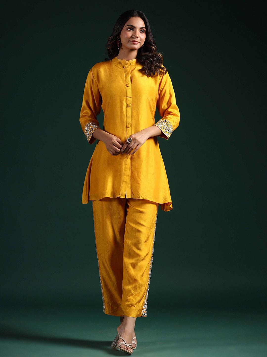 Buy PRATAP SONS Mandarin Collar Straight Kurti & Trouser - Kurta Sets ...
