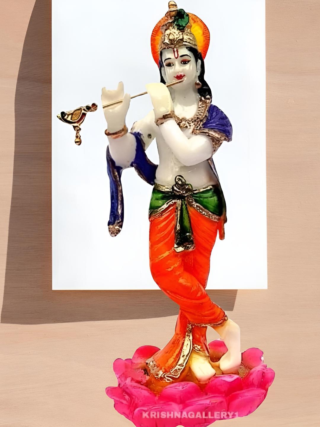 Buy Krishnagallery1 White & Orange Krishna Murti Marble Showpiece ...