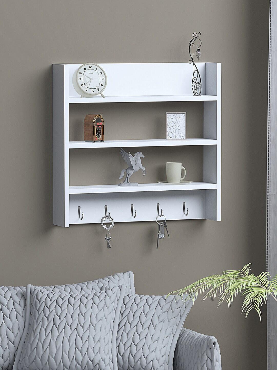 Buy RANDOM White Wooden Basic Wall Shelf With Key Holders - Wall ...