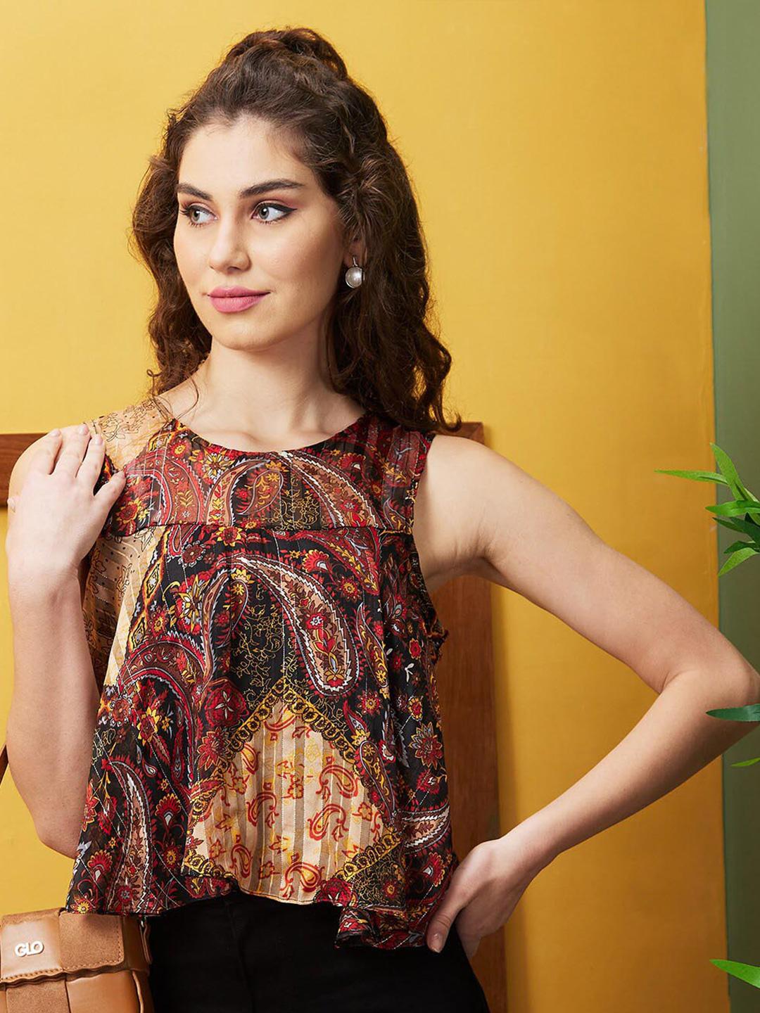 Buy Globus Black Print Georgette Top - Tops for Women 26722816 | Myntra