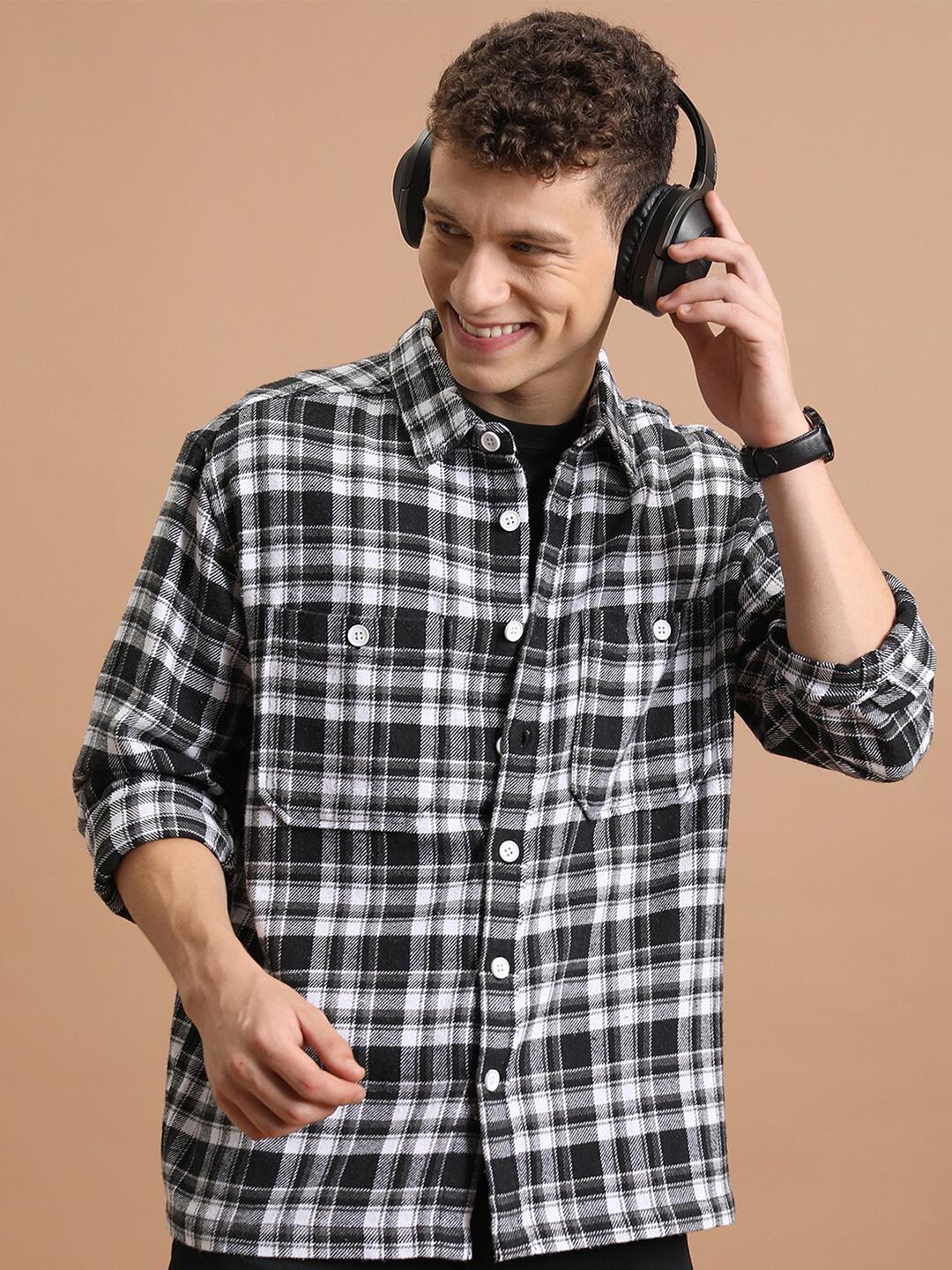 Buy HIGHLANDER Tartan Checked Oversized Double Pocket Cotton Shacket ...