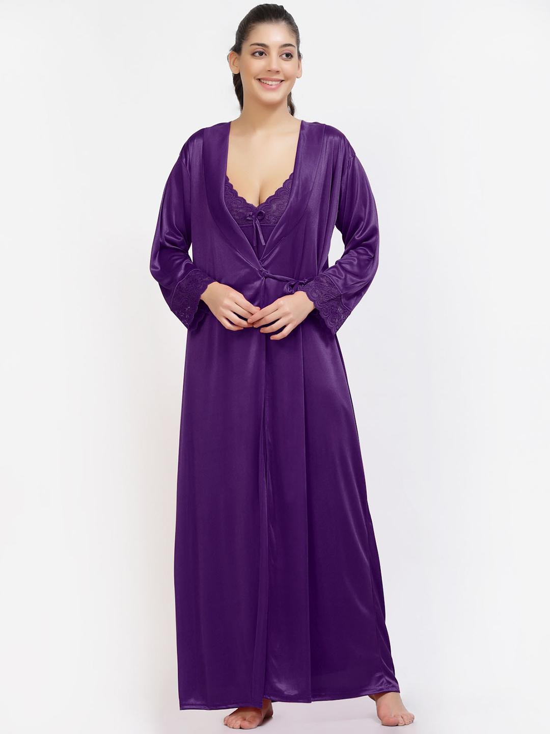 Buy NIGHT KEYS Pack Of 4 Satin Maxi Nightdress With Robe - Nightdress ...