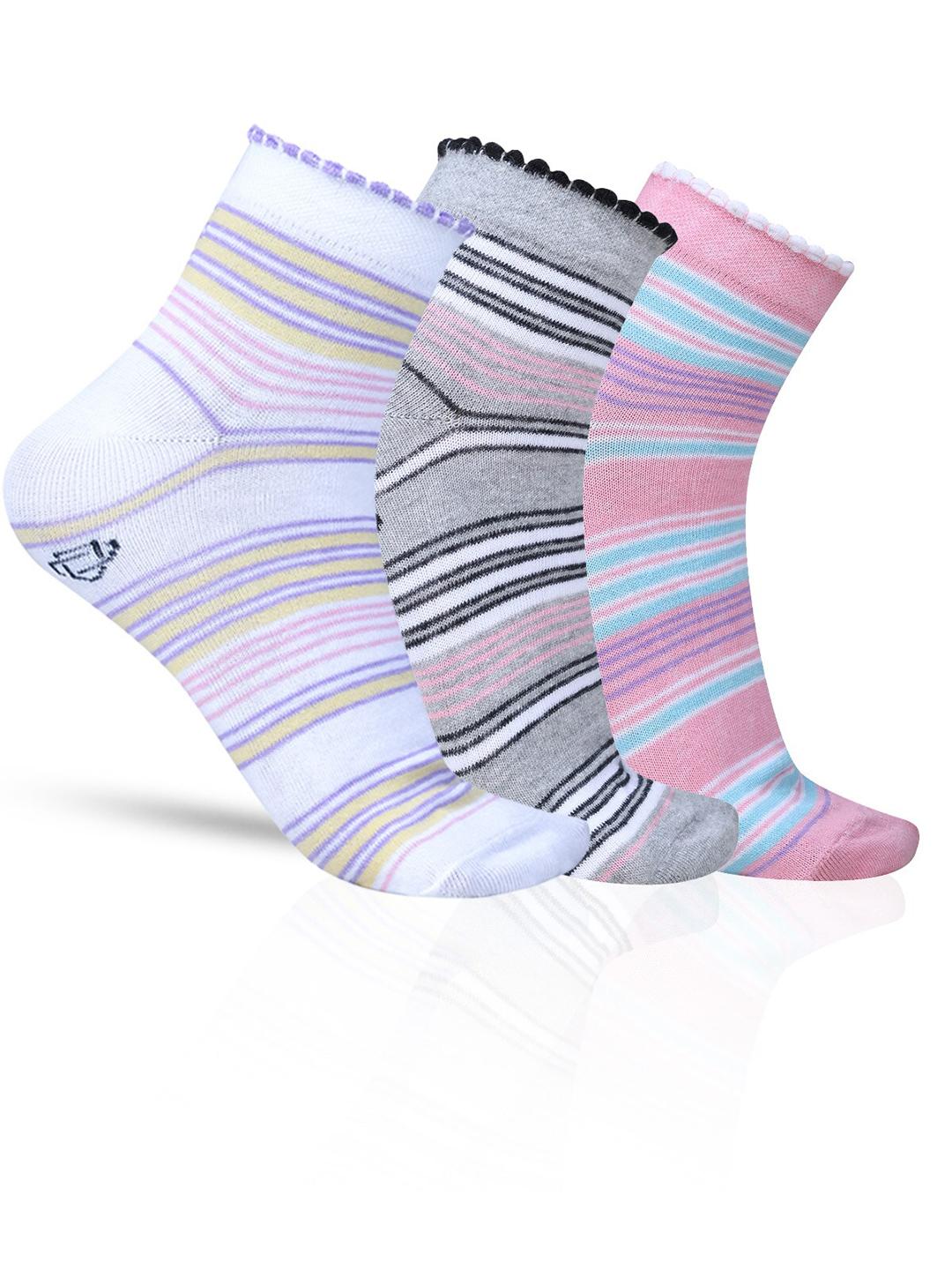 Buy Dollar Socks Women Pack Of 3 Striped Ankle Length Cotton Socks ...
