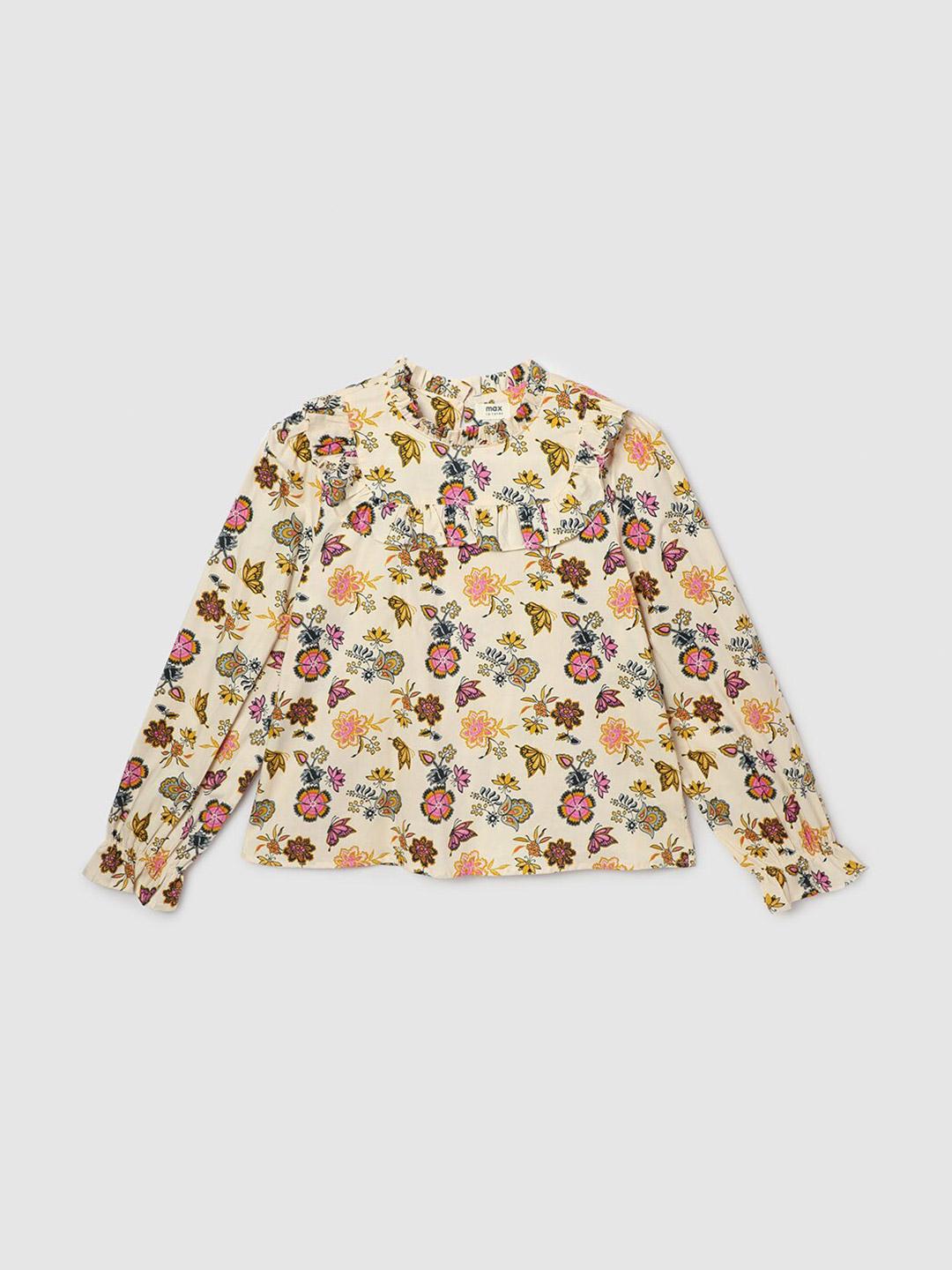 Buy Max Girls Floral Print Mandarin Collar Cotton Top - Tops for Girls ...