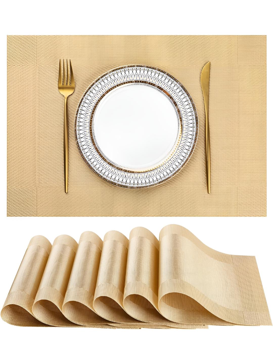 Buy Wosta Gold Toned 6 Pieces Striped Printed Rectangle Table Placemats ...