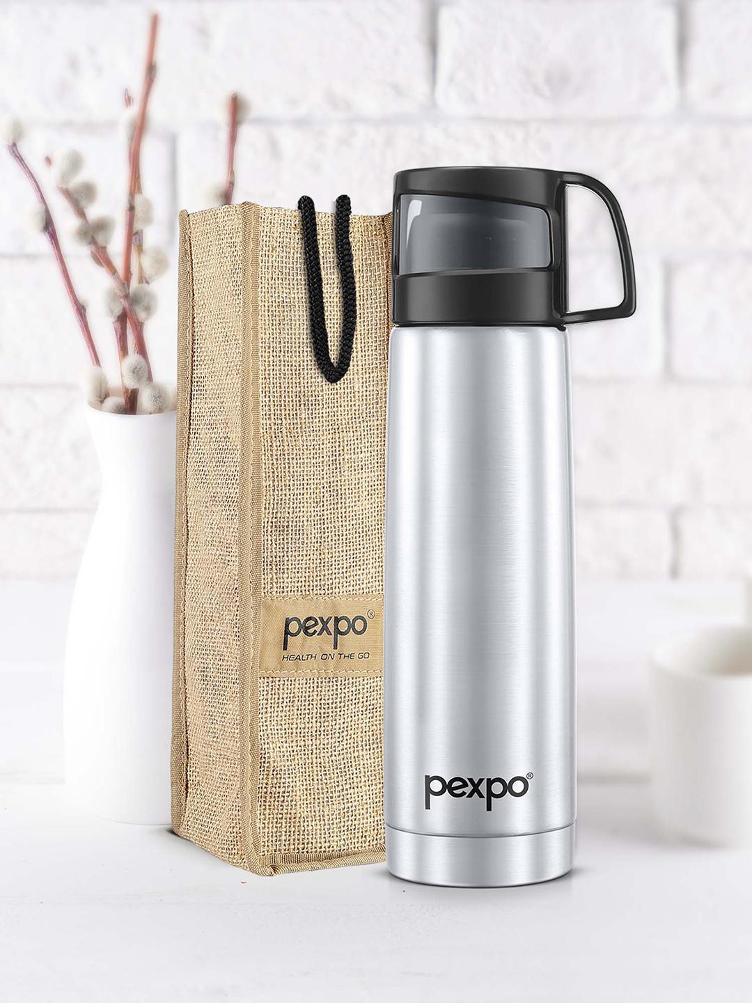 Buy Pexpo Fererro Silver Solid Stainless Steel Spill Proof Flask 500ml ...