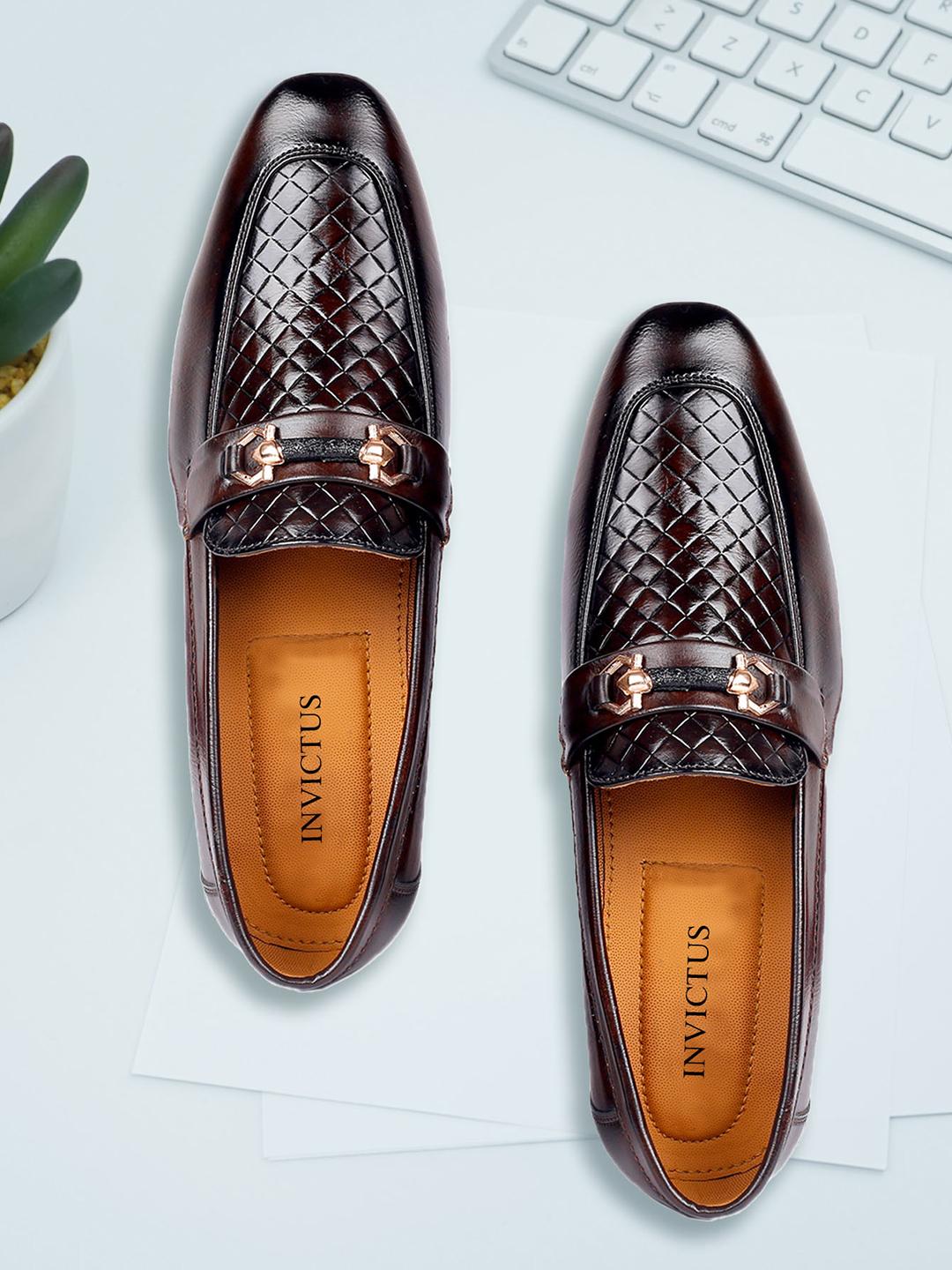 Buy INVICTUS Men Square Toe Textured Loafers - Formal Shoes for Men ...