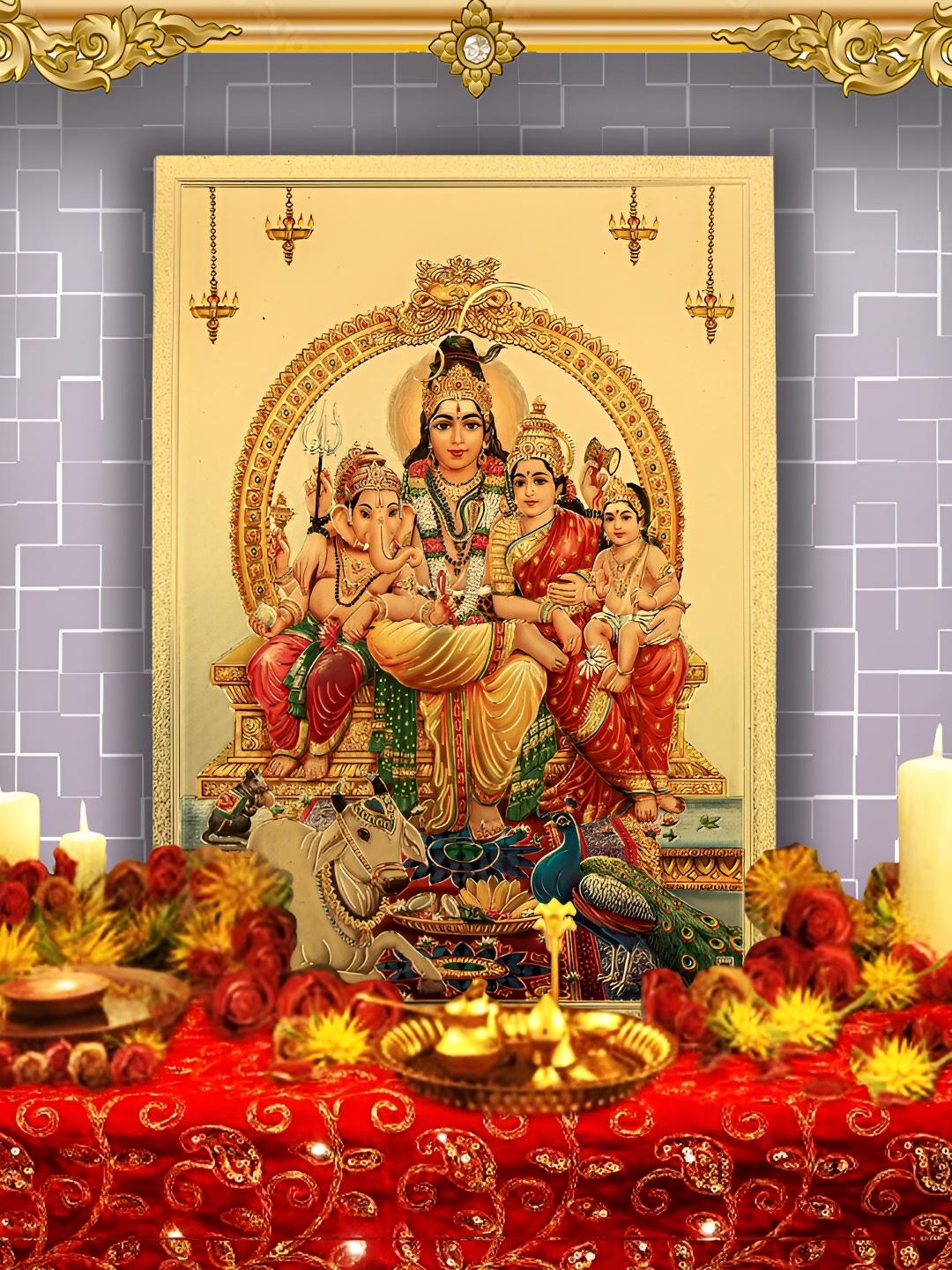 Buy Hawai Gold Toned & Red Gold Plated Shiv Parivar Wall Art - Wall Art ...