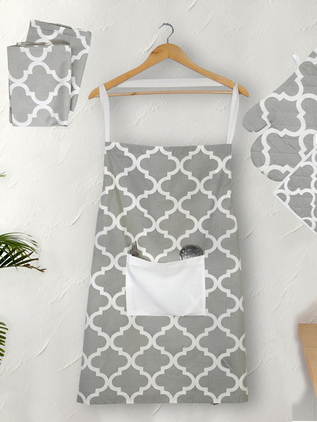 Buy Texstylers Grey & White 5 Pieces Geometric Printed Kitchen Linen ...