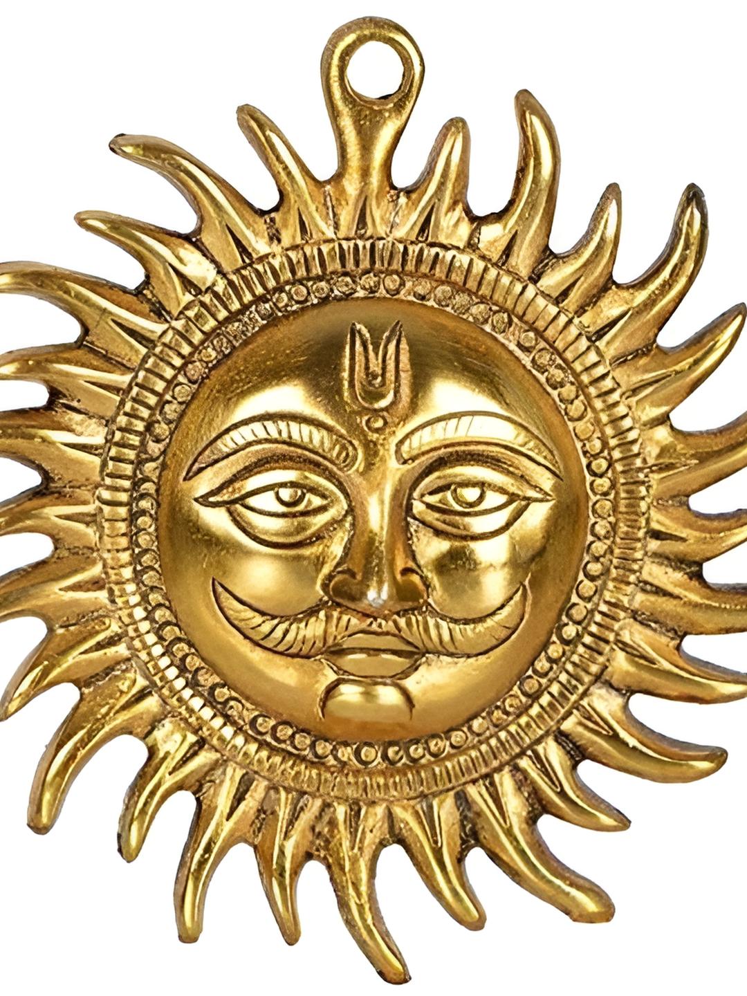 Buy Navyaksh Surya Dev Gold Metal Metallic Prayer Room Small Showpiece ...