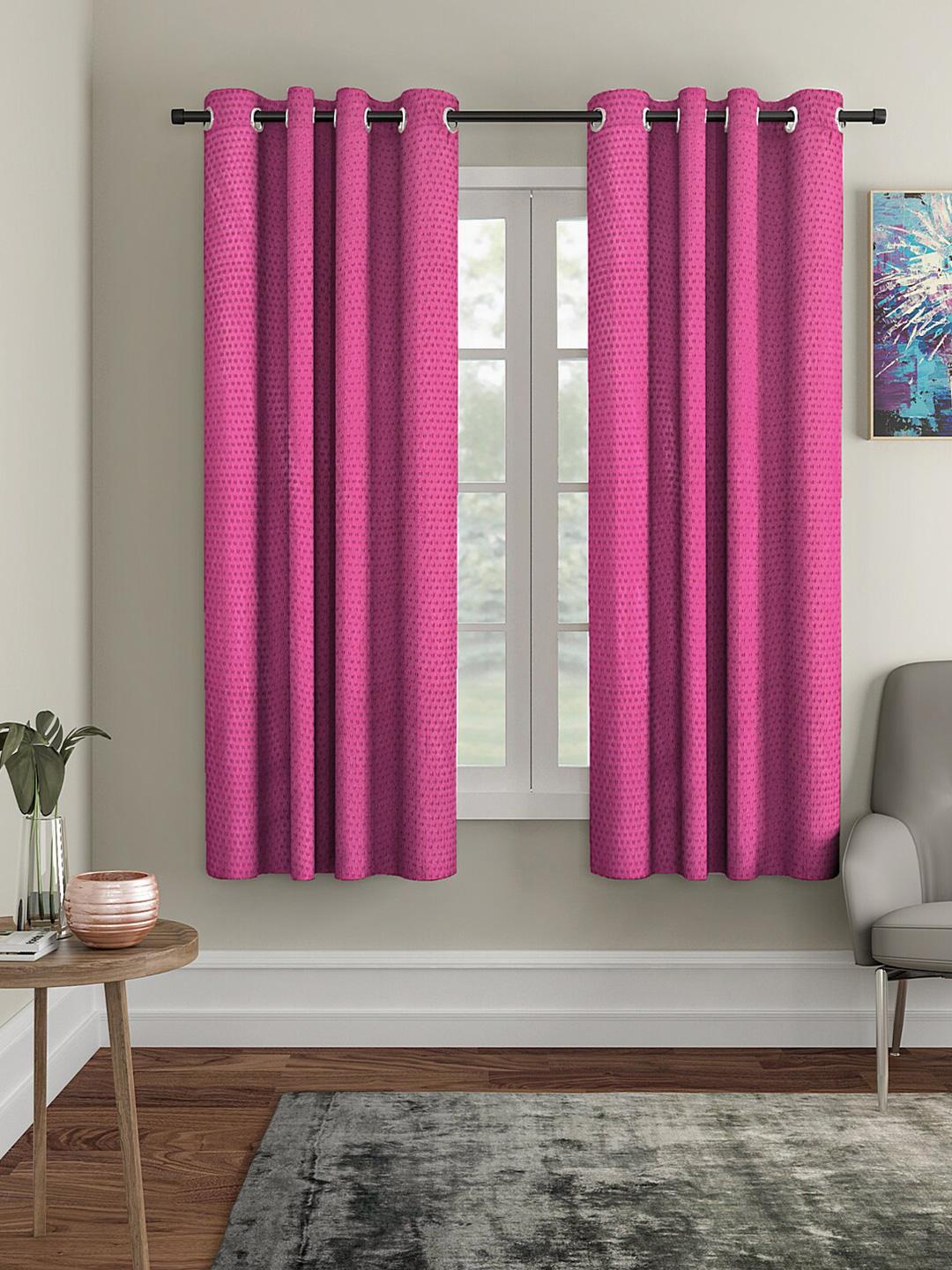 Buy Aura Pink 2 Pcs Embossed Window Curtain - Curtains And Sheers for ...