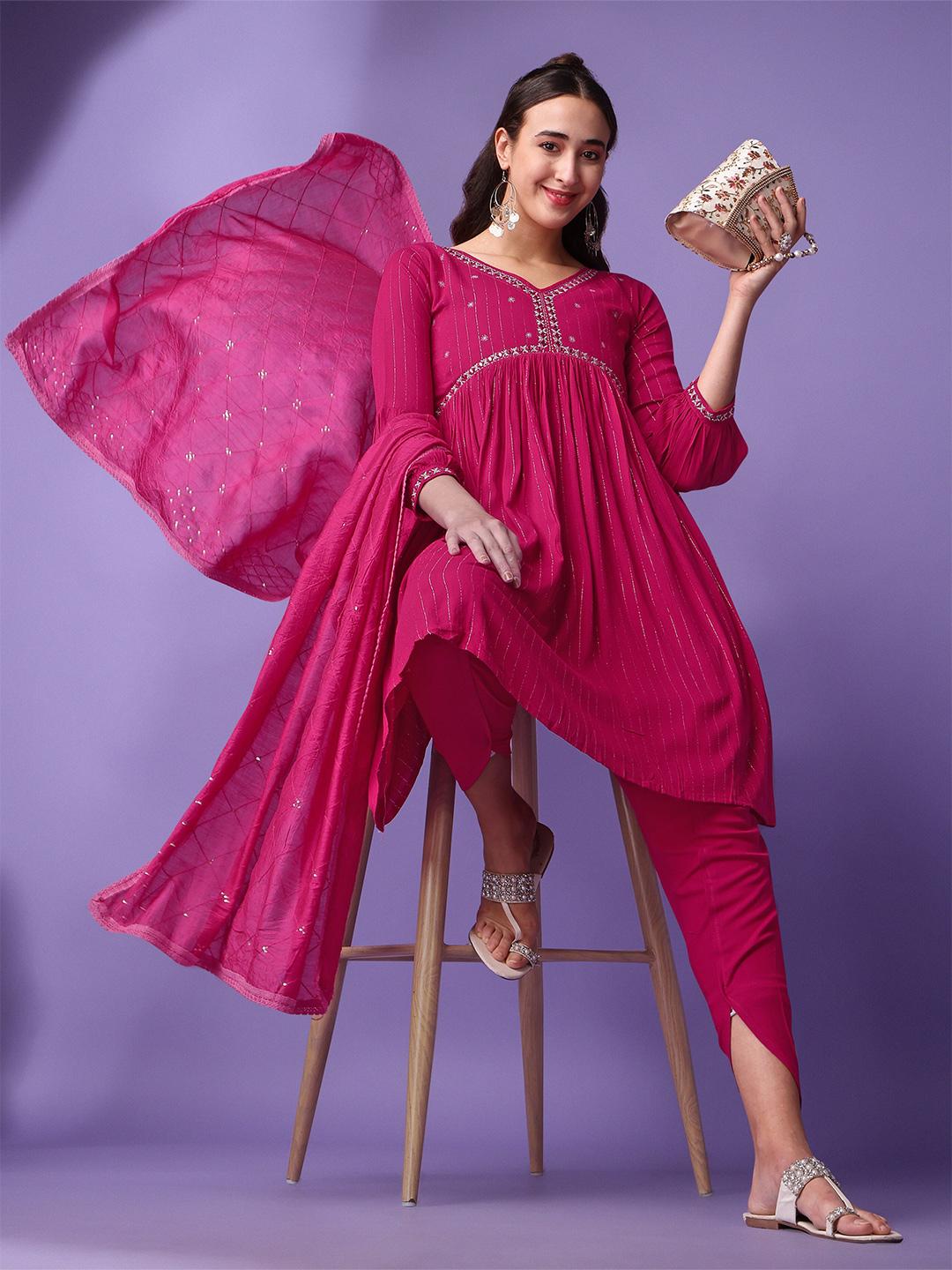 Buy KALINI Floral Embroidered Sequined Pleated Anarkali Kurta With ...