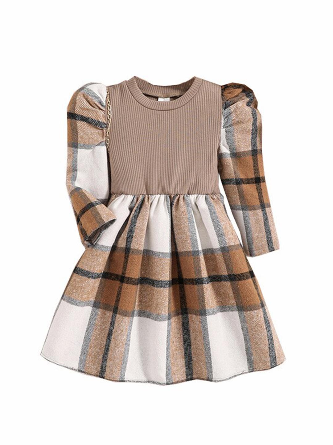 Buy StyleCast Girls Brown Checked Fit & Flare Dress - Dresses for Girls ...
