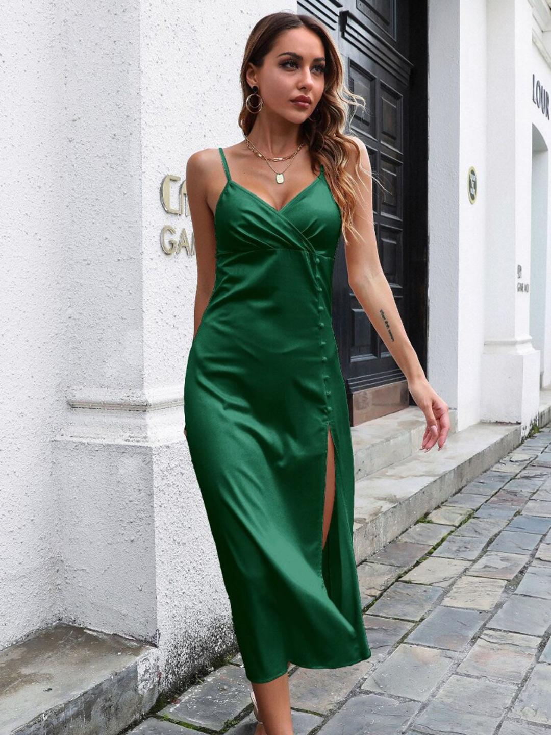 Buy DressBerry Green Shoulder Straps Sheath Straight Dress - Dresses ...