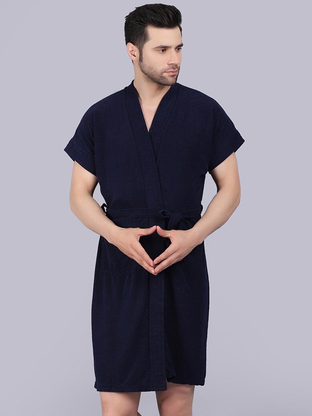 Buy POORAK Navy Blue Solid Terrycloth Drawstring Mini Bath Robe - Bath ...