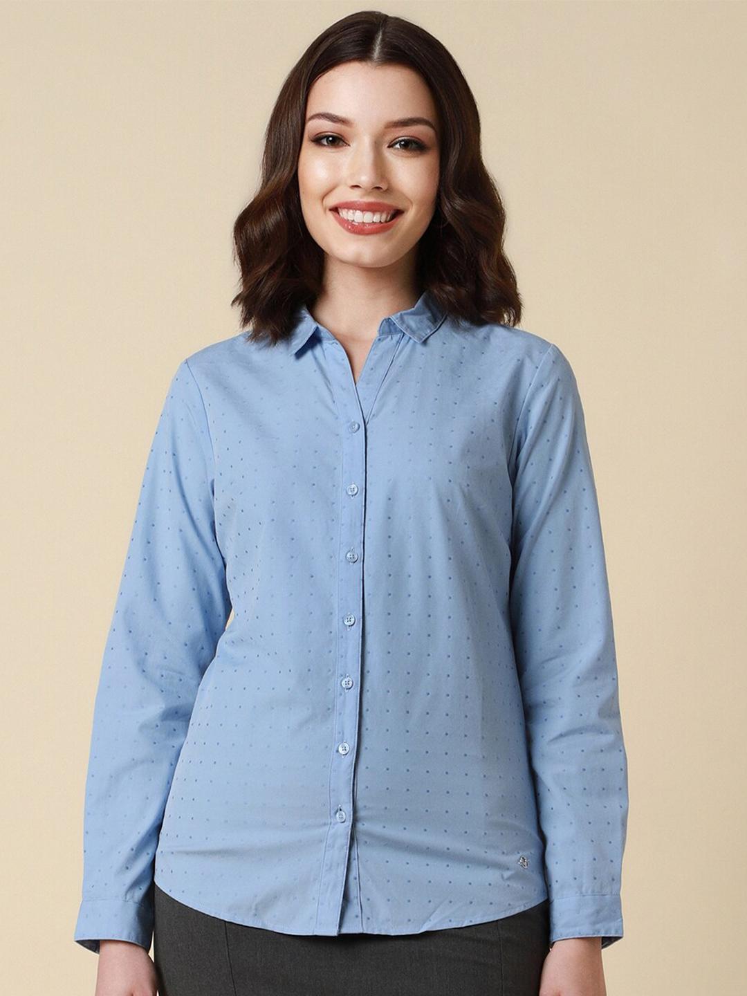 Buy Allen Solly Woman Spread Collar Cotton Regular Fit Curved Formal ...