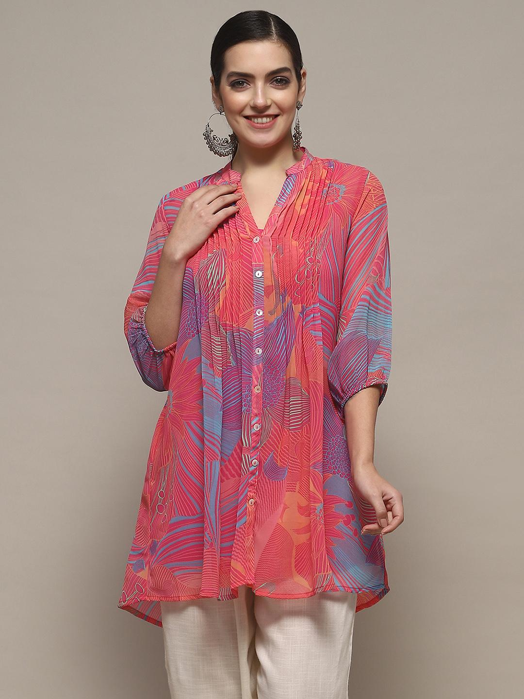 Buy Biba Mandarin Collar Tropical Printed Tunic With Inner - Tunics for ...