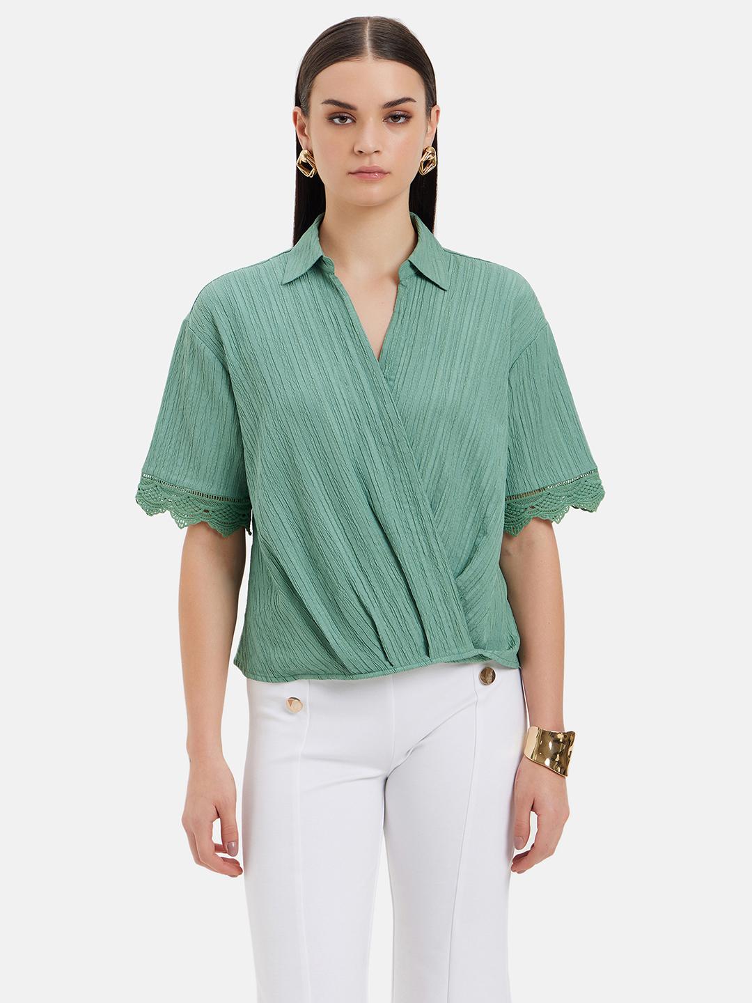 Buy Kazo Self Design Cotton Lace Shirt Style Top - Tops for Women ...