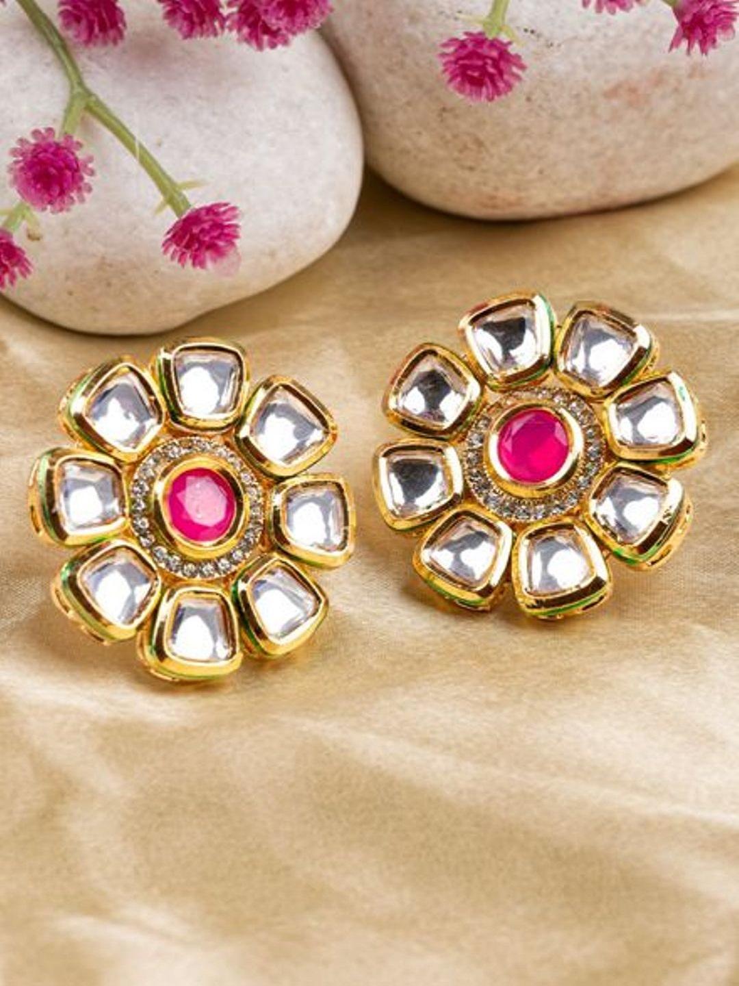 Buy SwaDev Gold Plated Kundan Studded Floral Studs Earrings - Earrings ...