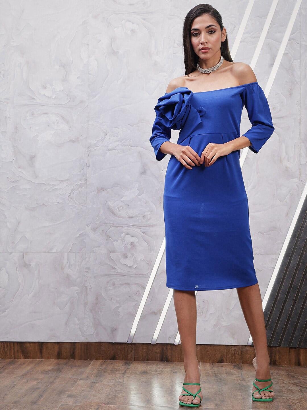 Buy Athena Off Shoulder Neck Scuba Three Quarter Sleeves Opaque A Line ...
