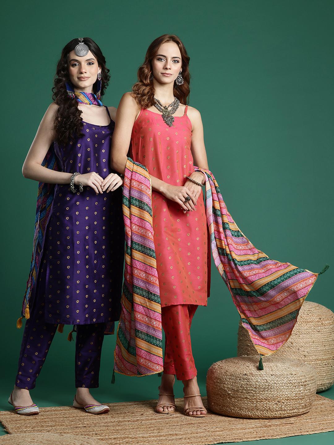 Buy Sangria Ethnic Motifs Printed Shoulder Straps Kurta Set With ...