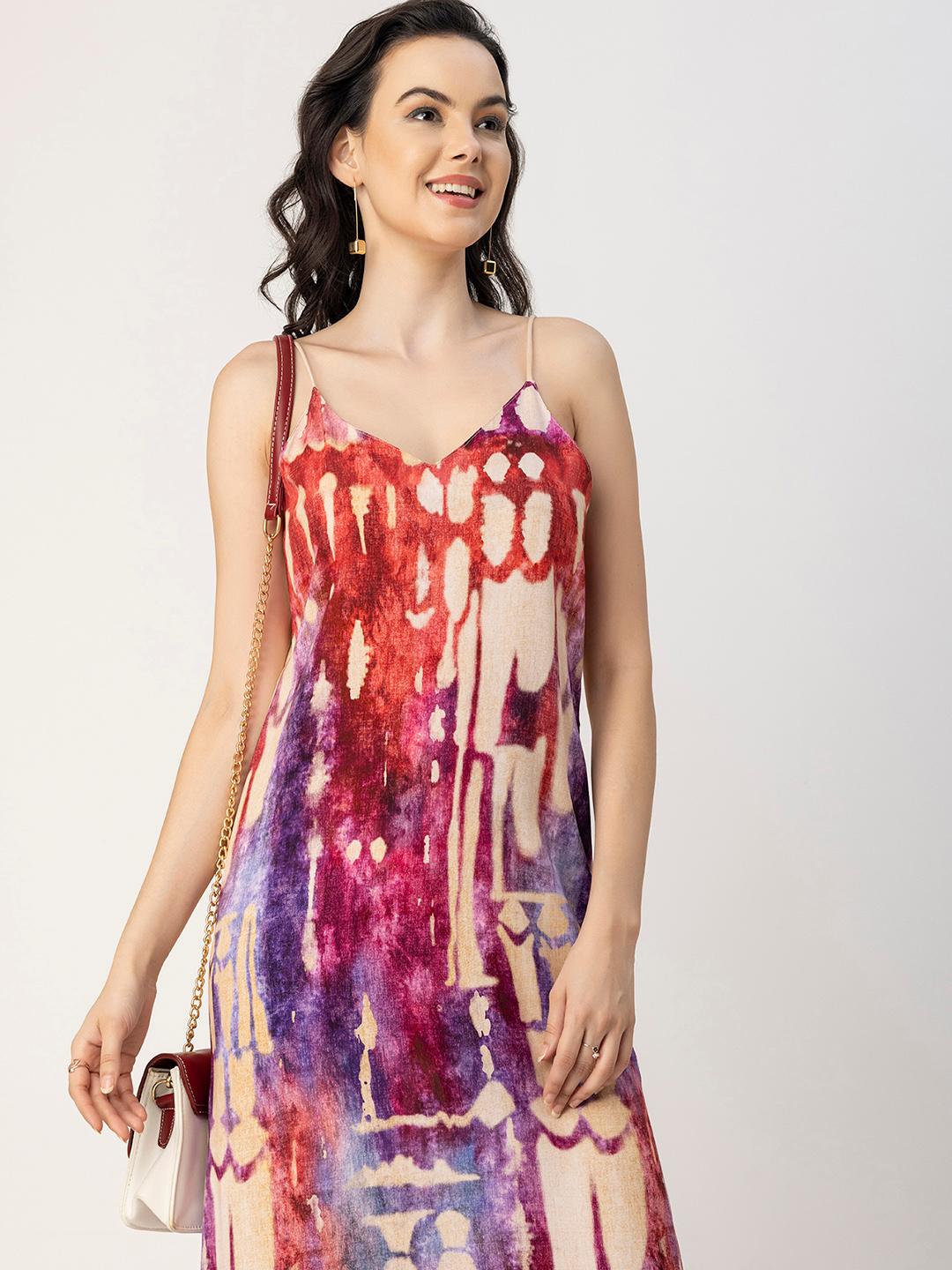 Buy Moomaya Tie And Dye Printed Flared A Line Midi Dress - Dresses for ...