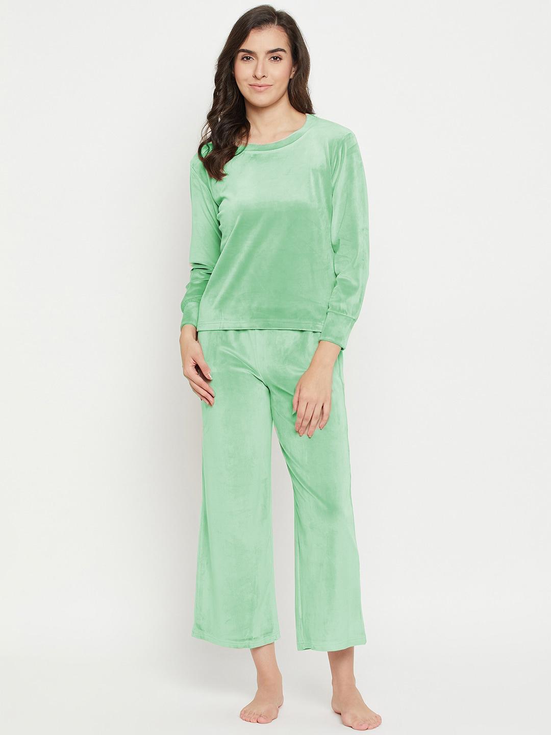 Buy Camey Round Neck Long Sleeves Velvet Night Suit - Night Suits for ...