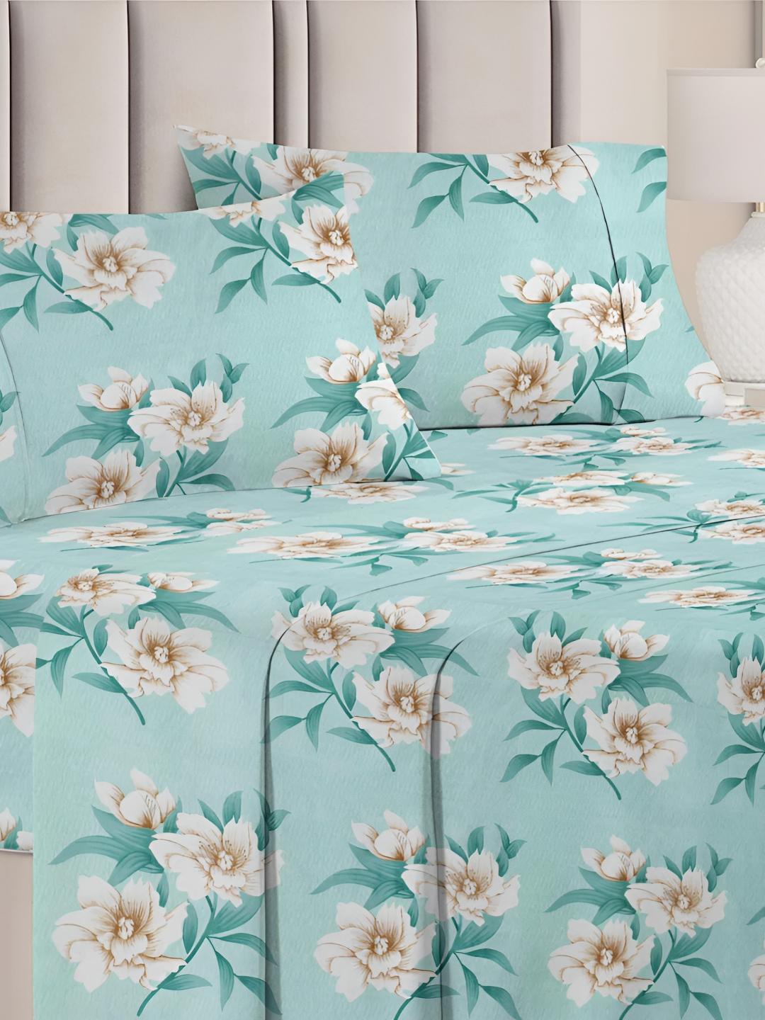 Buy Bsb Home Green Floral Microfiber 144 TC Queen Superfine Bedsheet ...