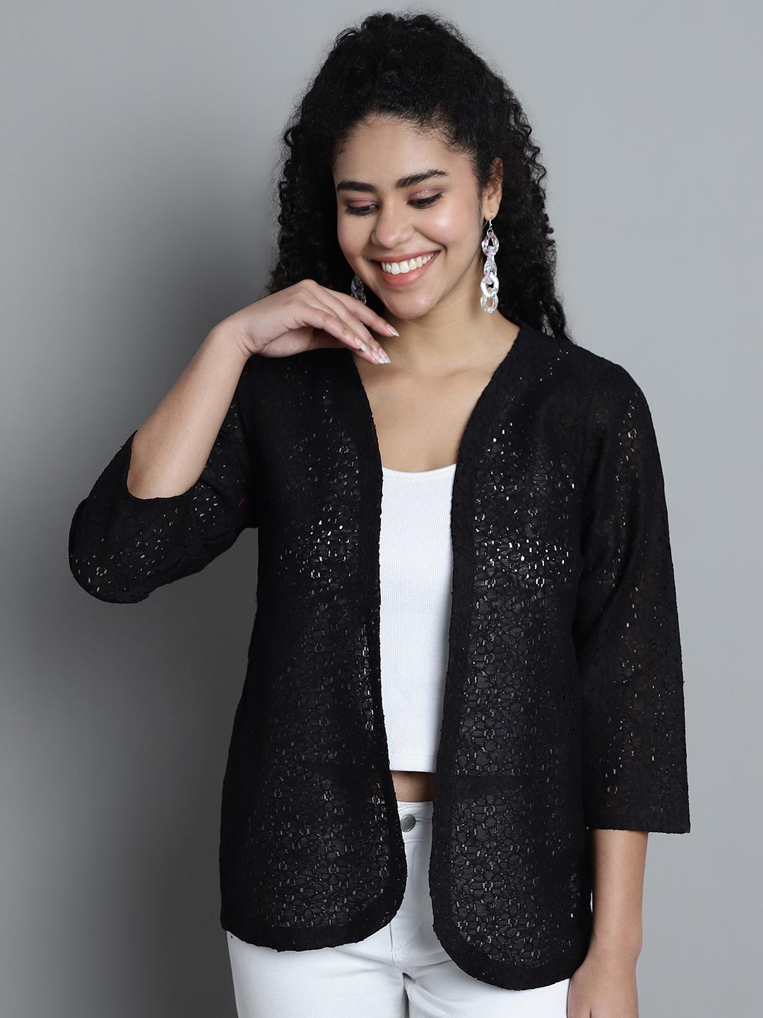 Buy Dressitude Self Design Sheer Cotton Open Front Shrug - Shrug for ...