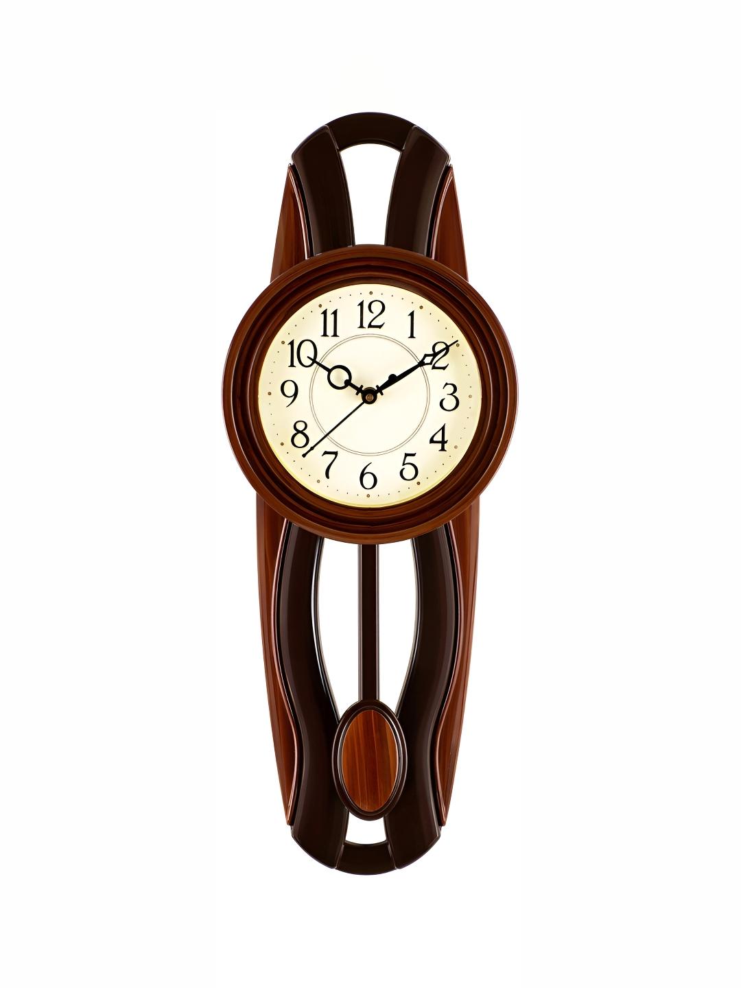 Buy Attractionz Brown & White Analogue Wall Clock With Glass Pendulum ...