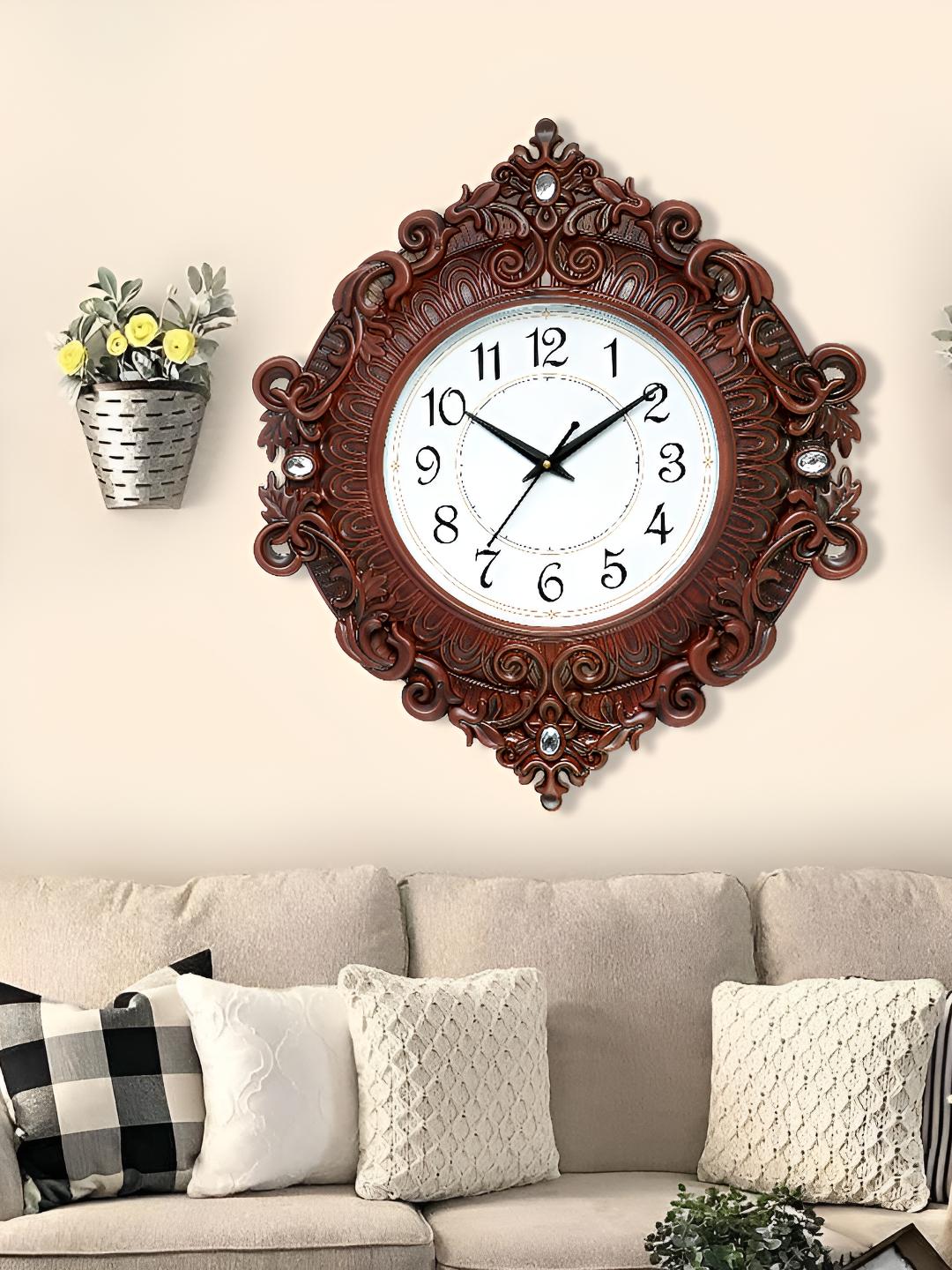 Buy Attractionz Brown Round Shaped Traditional Analogue Wall Clock ...