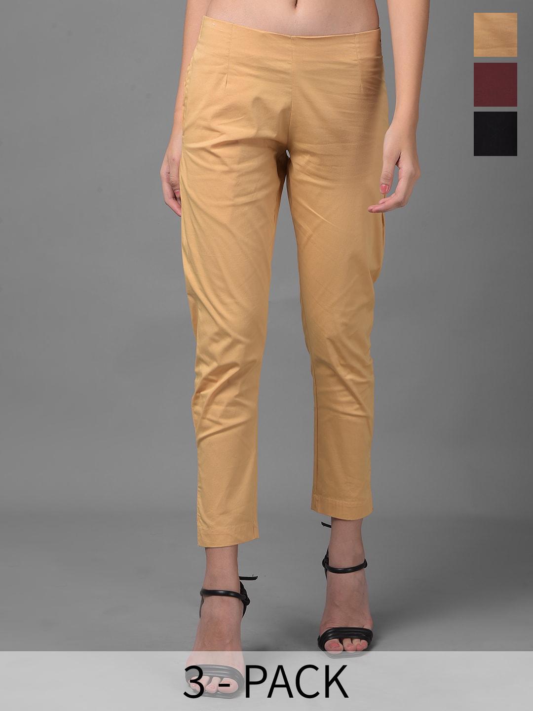 Buy Dollar Missy Women Pack Of 3 Cotton Super Soft Stretch Pant With ...