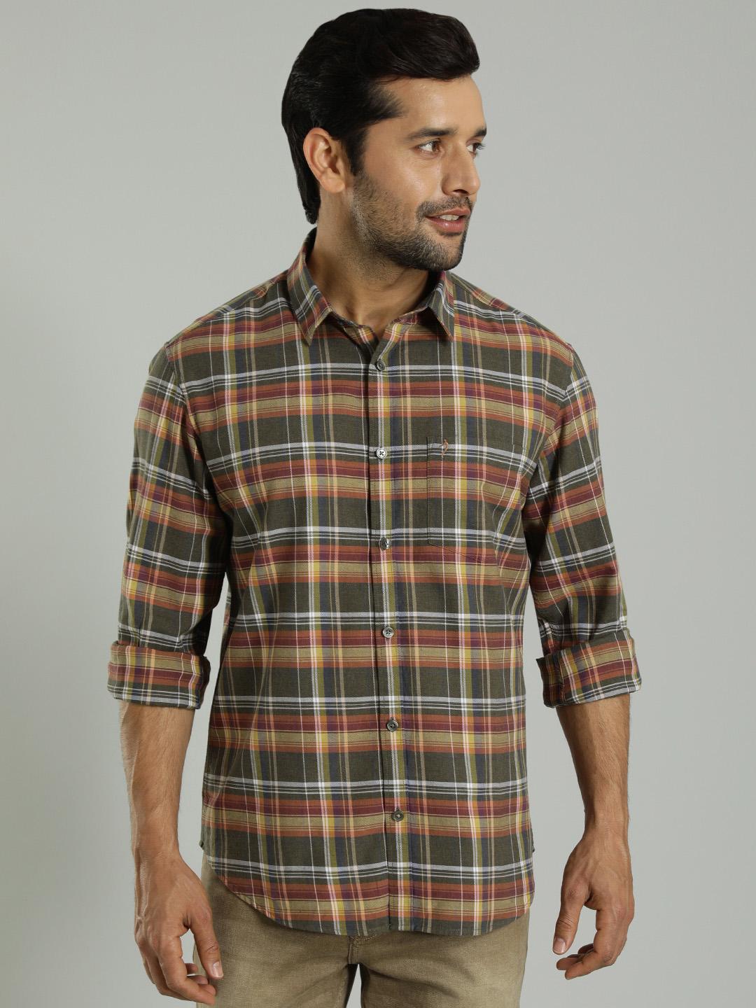 Buy Indian Terrain Tartan Checks Cotton Spread Collar Opaque Checked ...