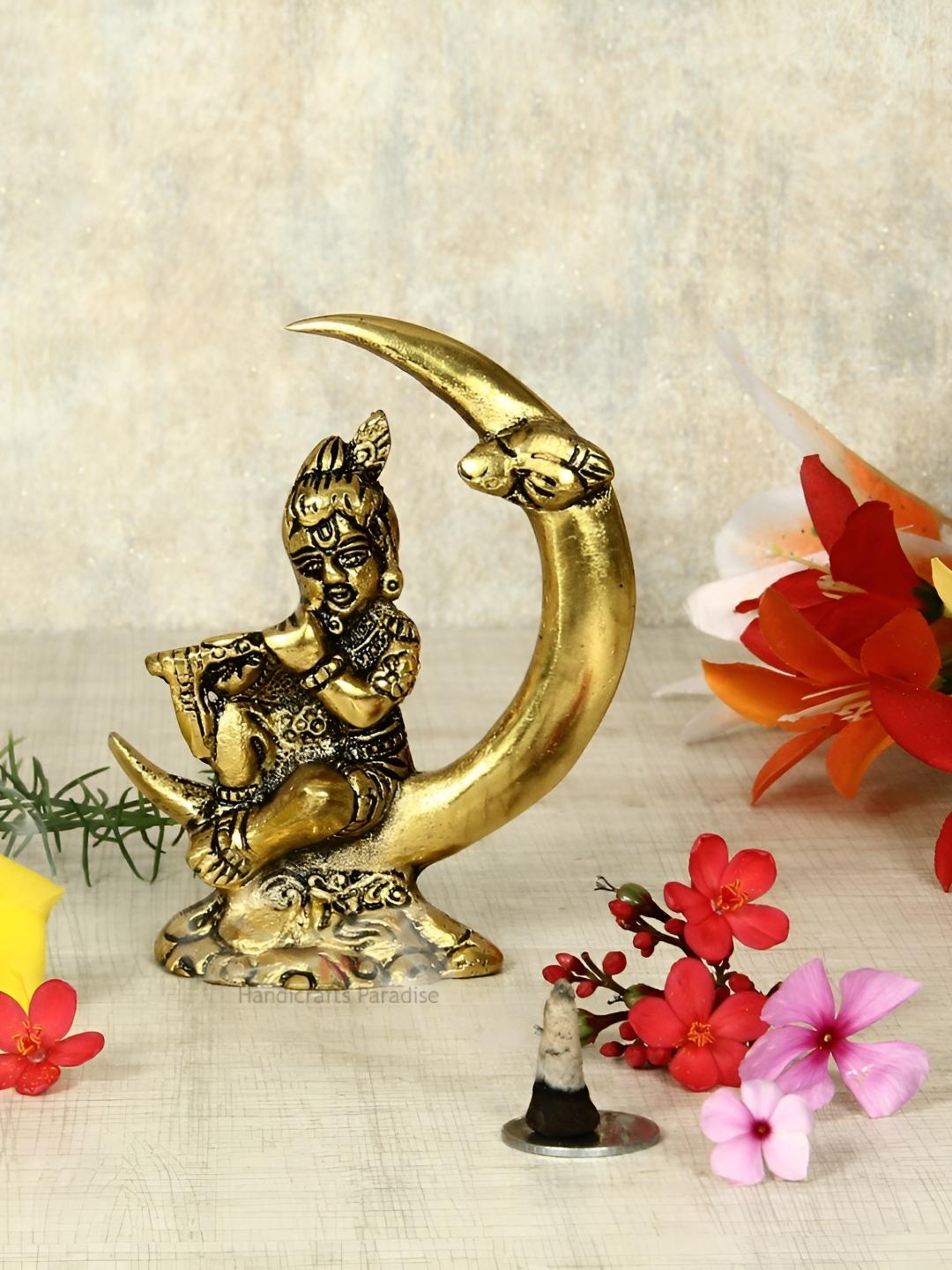 Buy HANDICRAFTS PARADISE Bal Krishna Seated On Moon Shaped Motif Gold ...