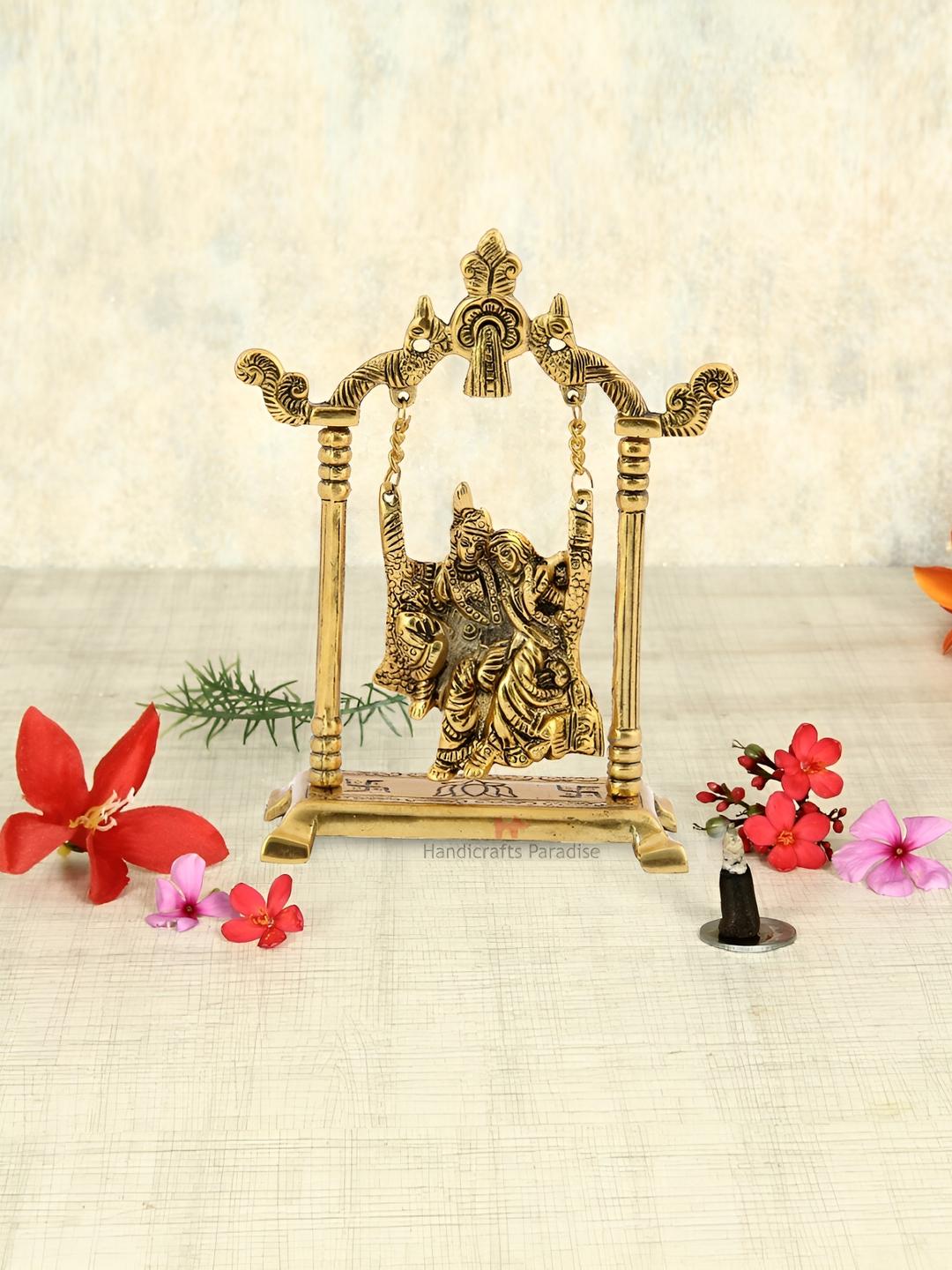 Buy HANDICRAFTS PARADISE Radha Krishna Jhoola Gold Metal Metallic ...