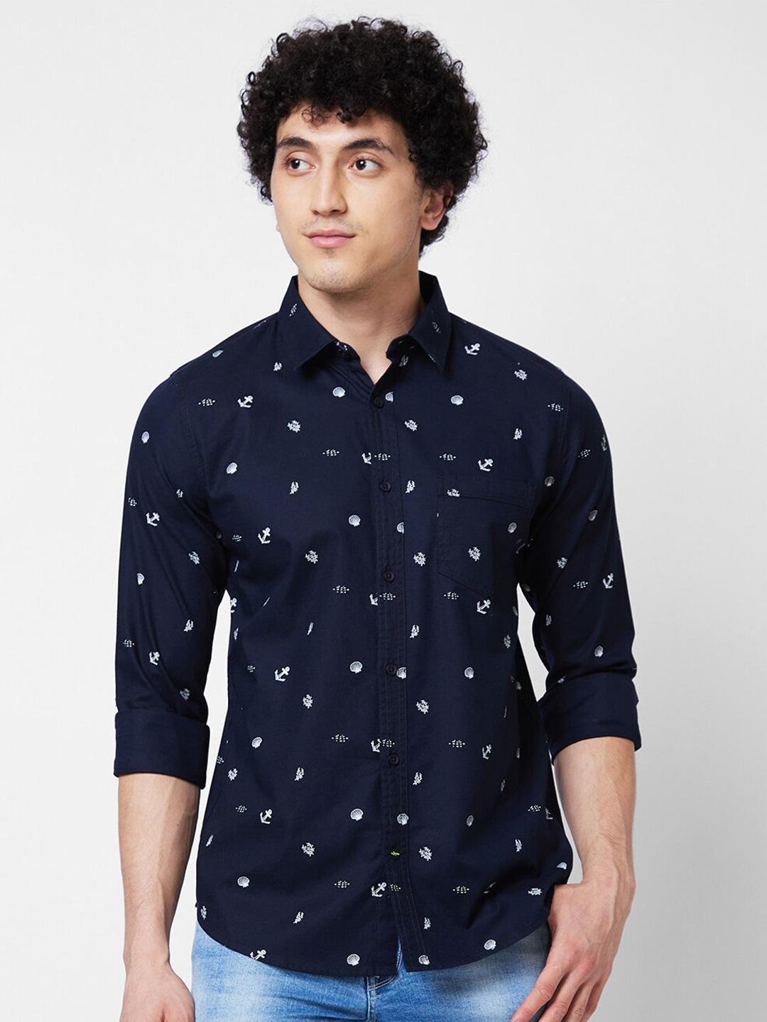 Buy SPYKAR Men Opaque Conversational Printed Pure Cotton Regular Slim ...