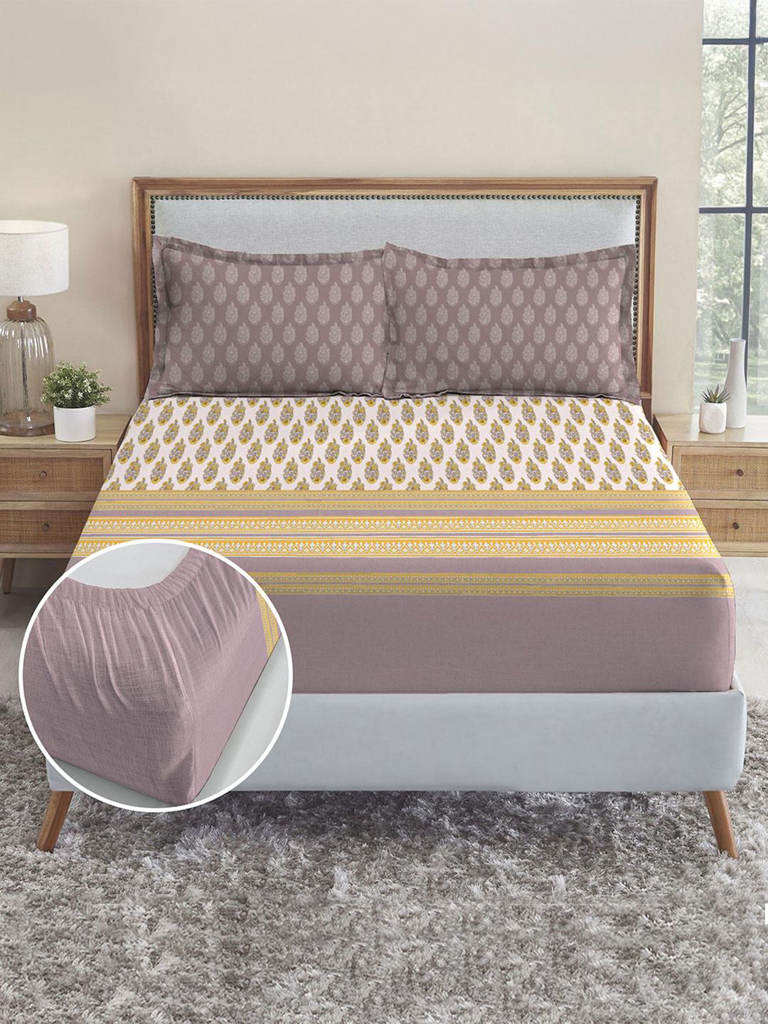 Buy MYTRIDENT Trident Purple Ethnic Motifs Pure Cotton 210 TC Fitted ...