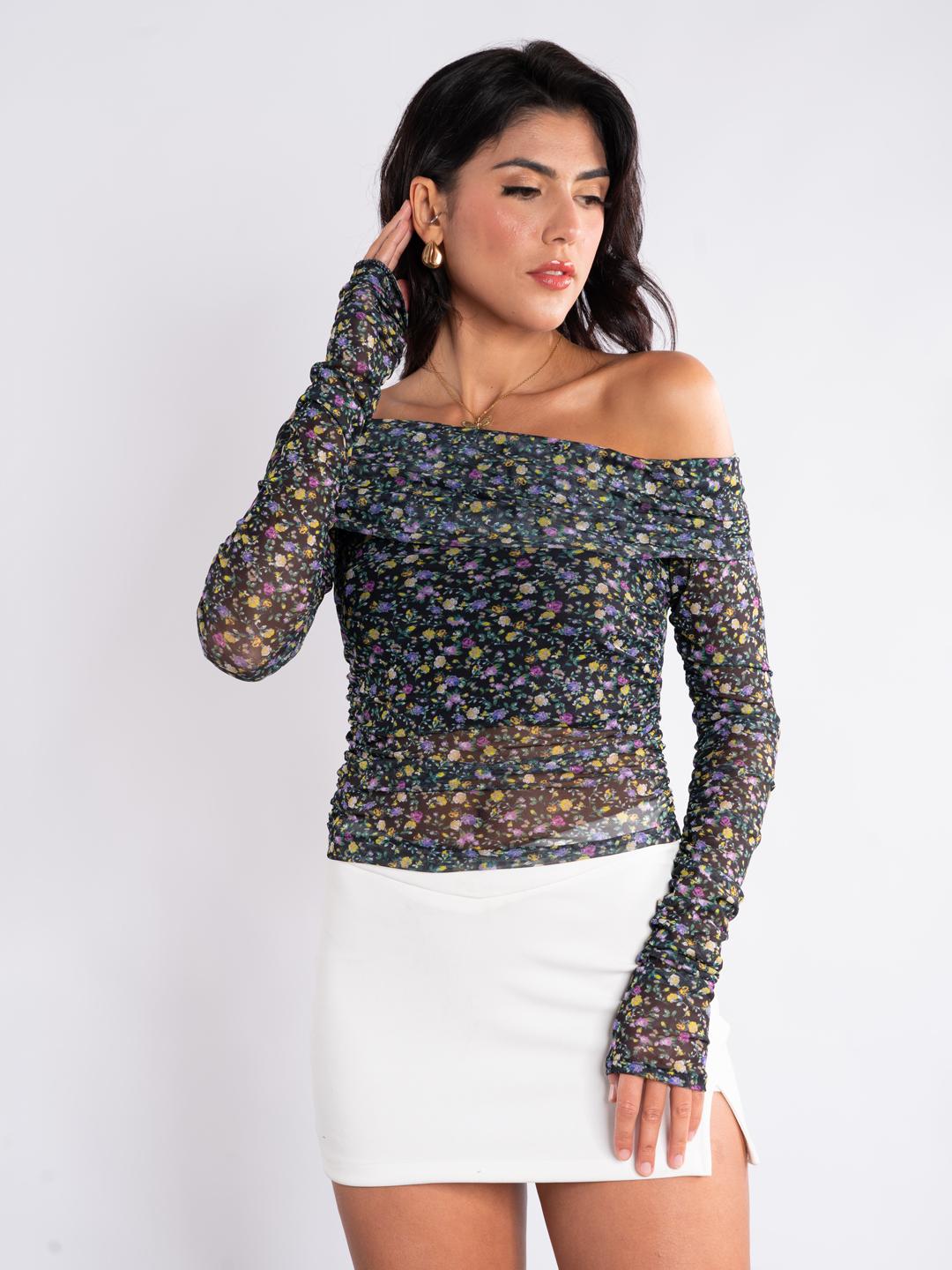 Buy Stylecast X Hersheinbox Floral Print Off Shoulder Ruched Bardot ...