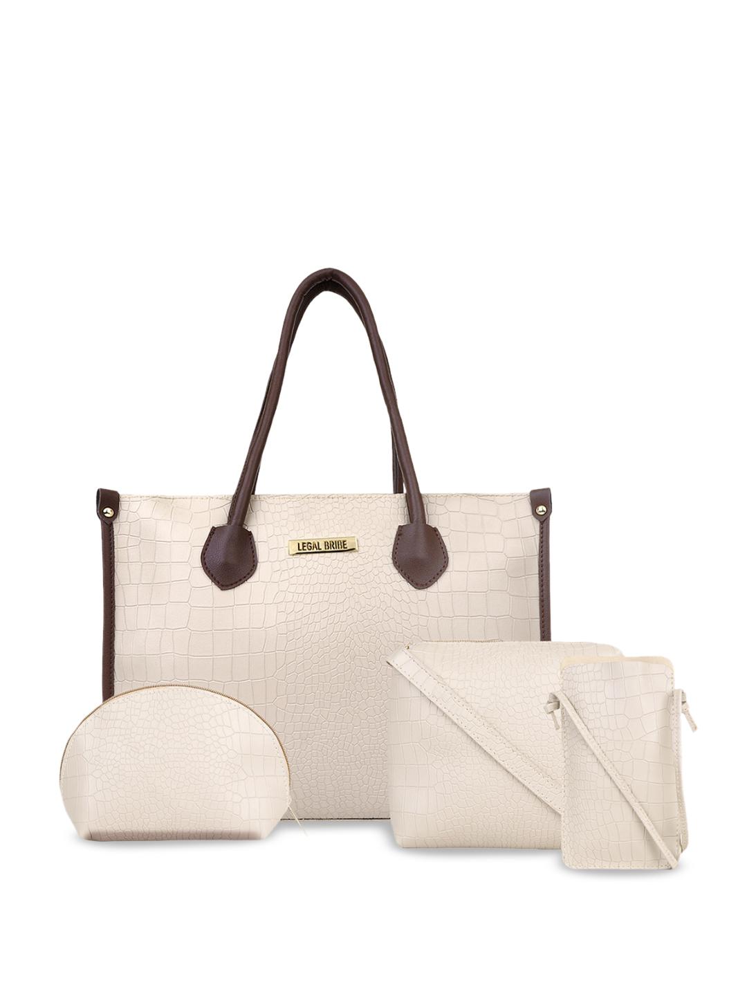 Buy LEGAL BRIBE Combo Of 4 Textured PU Shopper Handheld Bags - Handbags ...