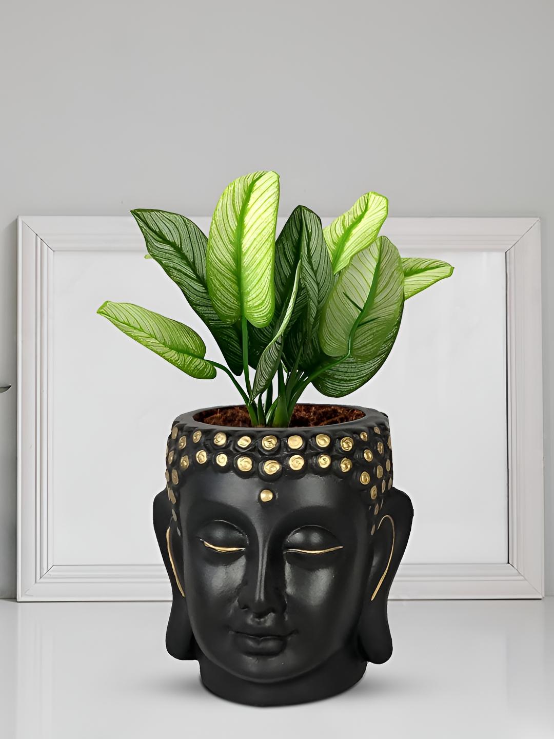 Buy LASAKI Black & Gold Textured Buddha Shape Ceramic Planters ...