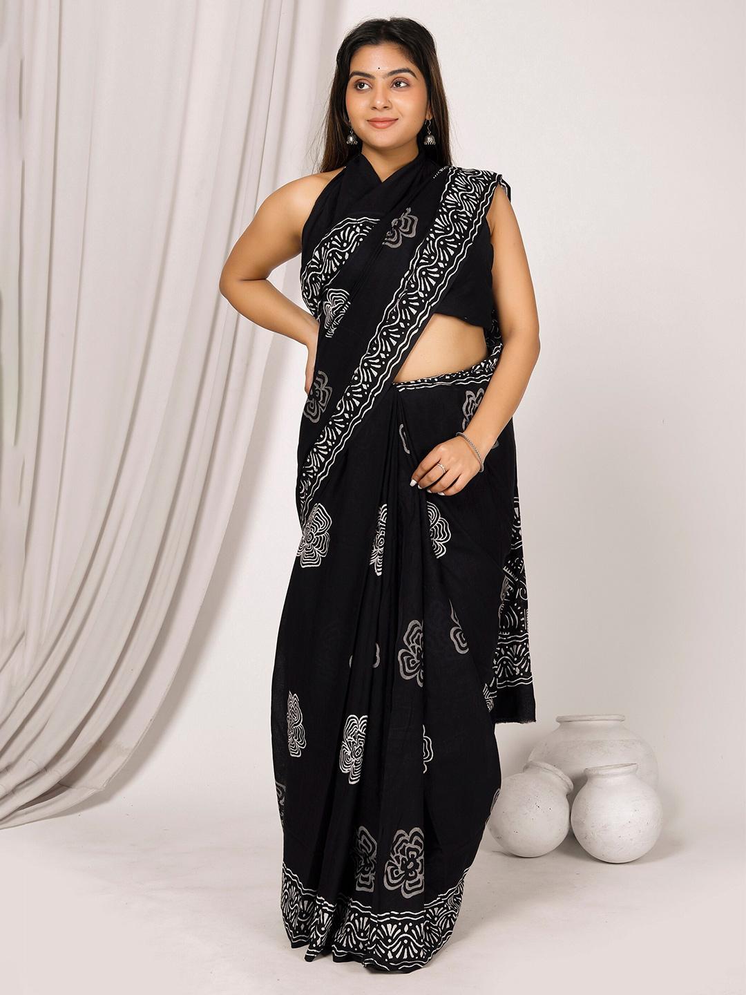 Buy JAIPURI BLOCK PRINT Ethnic Motifs Pure Cotton Bagru Saree - Sarees ...