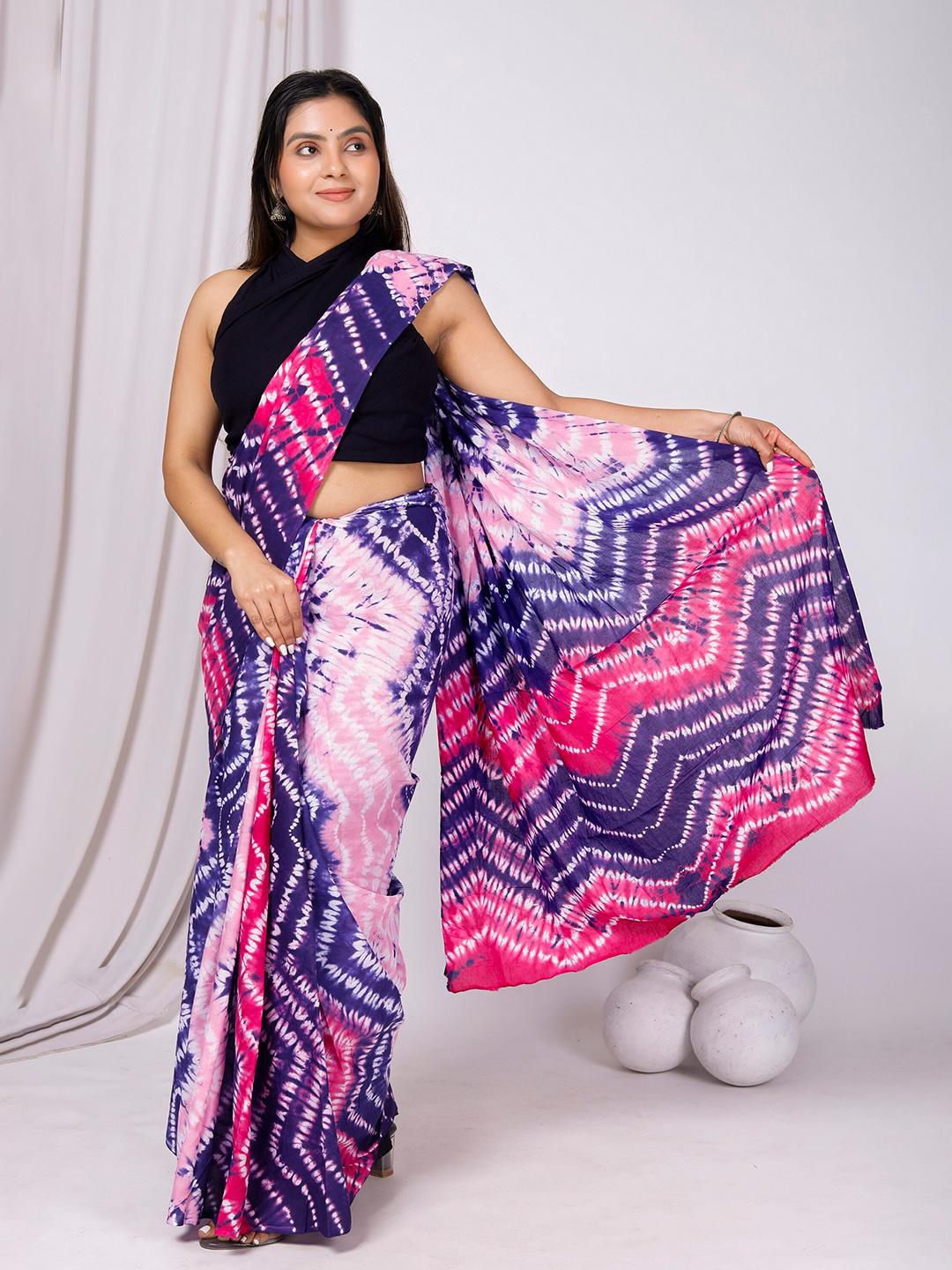 Buy JAIPURI BLOCK PRINT Leheriya Pure Cotton Bagru Saree - Sarees for ...